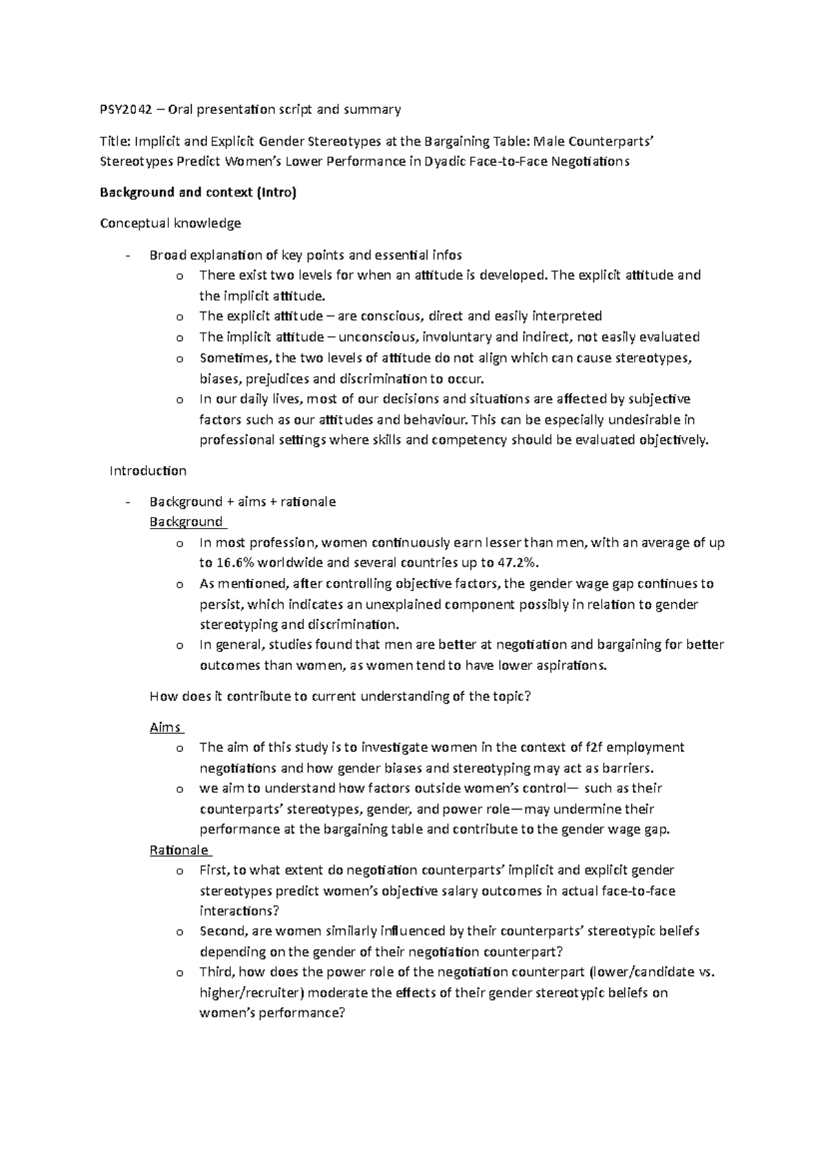 PSY2042 - oral presentation - PSY2042 – Oral presentation script and ...