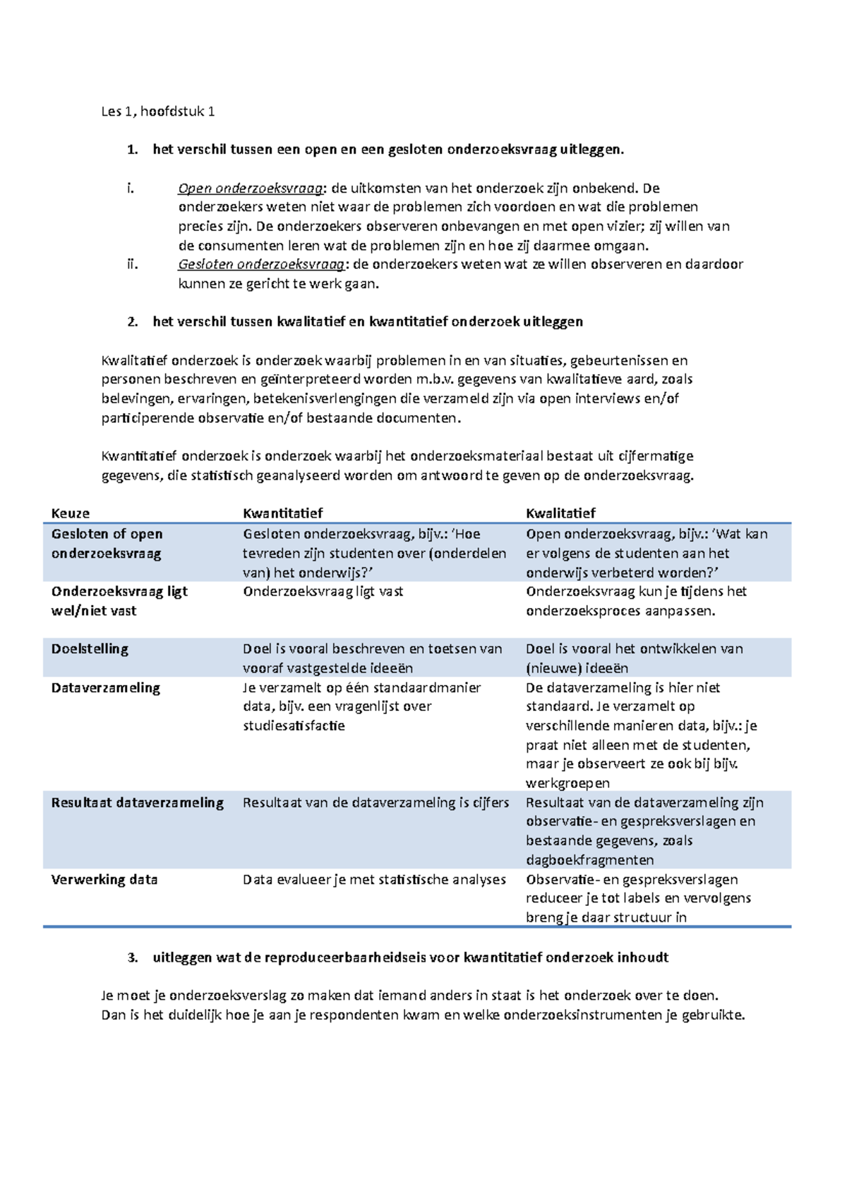 Leerdoelen Onderzoeksmethoden - Les 1, hoofdstuk 1 1. het verschil ...