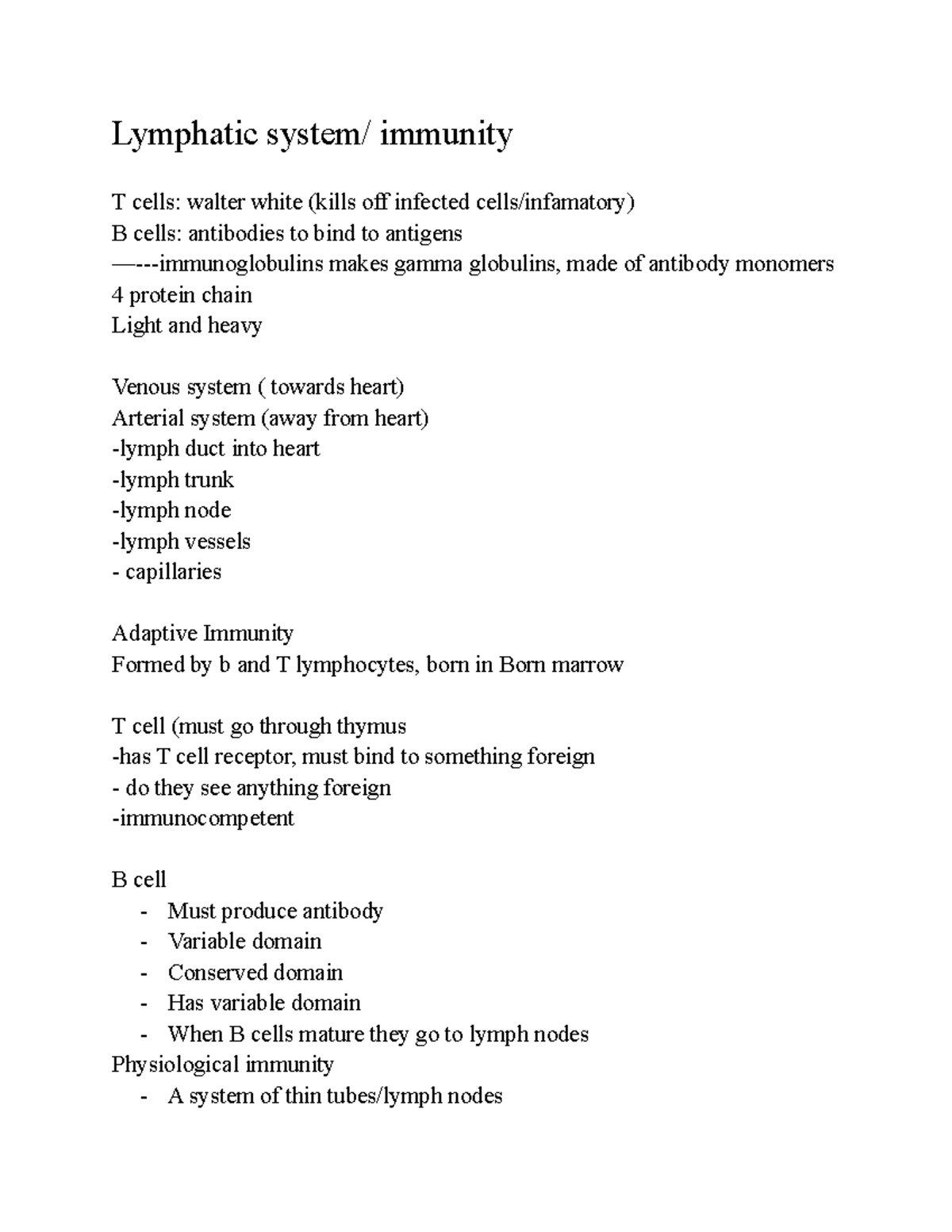 Lymphatic system immunity - Fluid balance (lymph/ capillaries) 2. Lipid ...