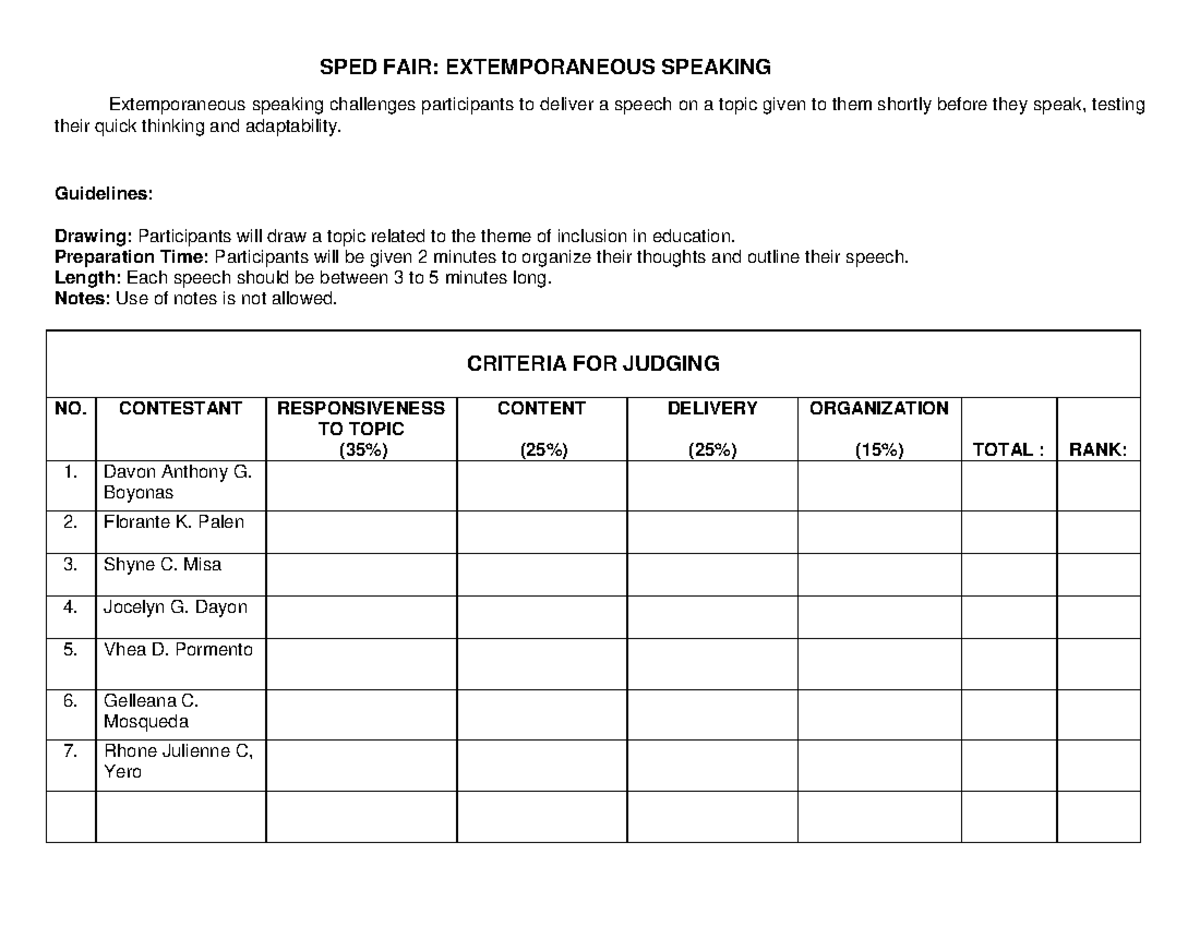 Extemporaneous- Criteria-FOR- Judging - SPED FAIR: EXTEMPORANEOUS ...