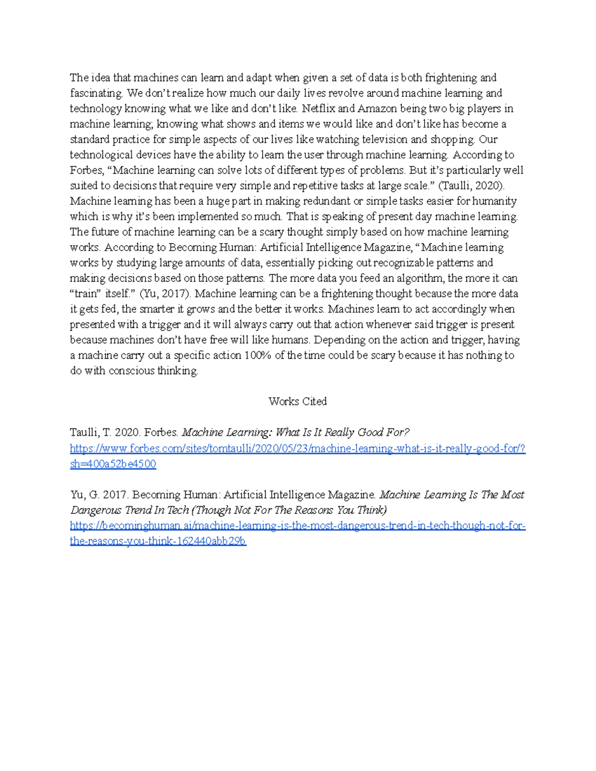 Info 1101 reflection - weekly homework - The idea that machines can ...