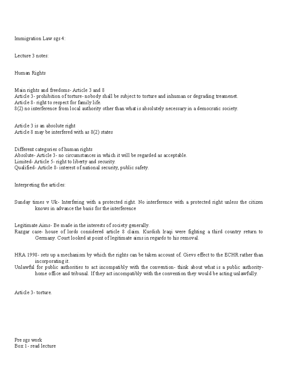 Sgs 4 work completed - 8 sgs - Immigration Law sgs 4: Lecture 3 notes ...