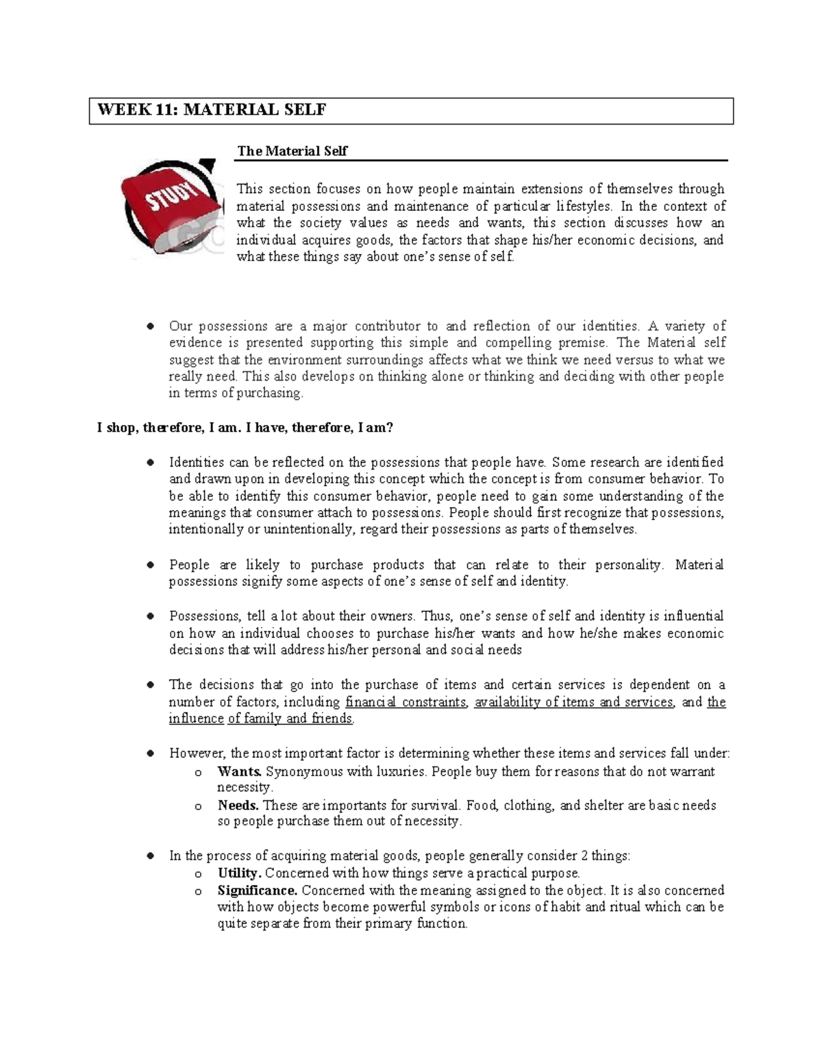 The-Material-Self - module of material self - The Material Self This section focuses on how ...
