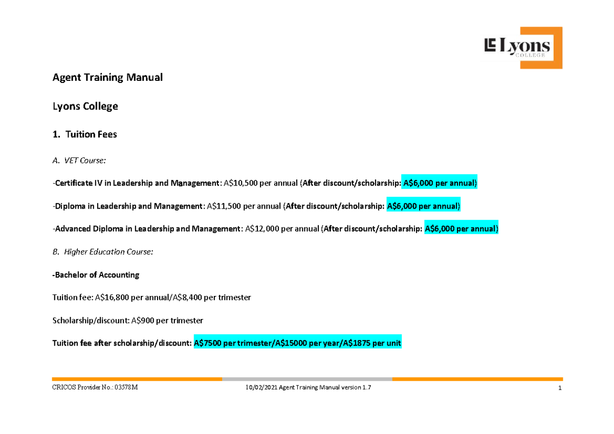 Agent Trainning manual v1.7 - Agent Training Manual Lyons College 1 ...