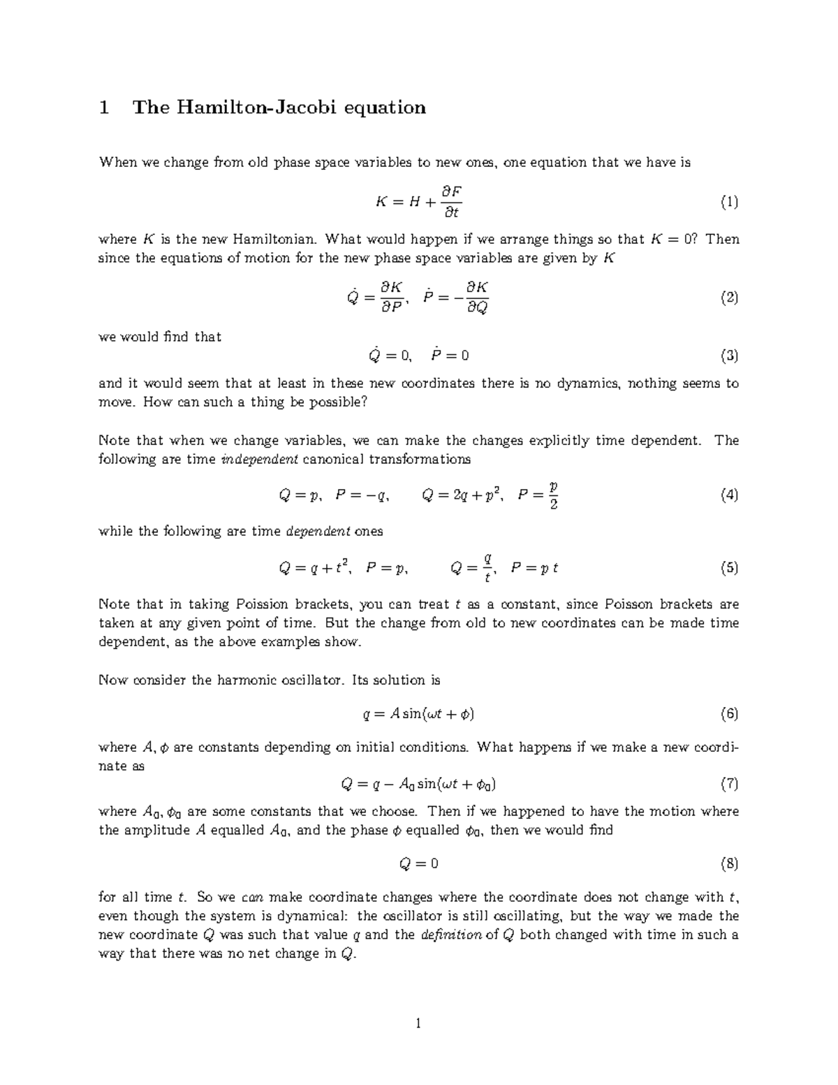 Hamilton jacobi equation - 1 The Hamilton-Jacobi equation When we ...