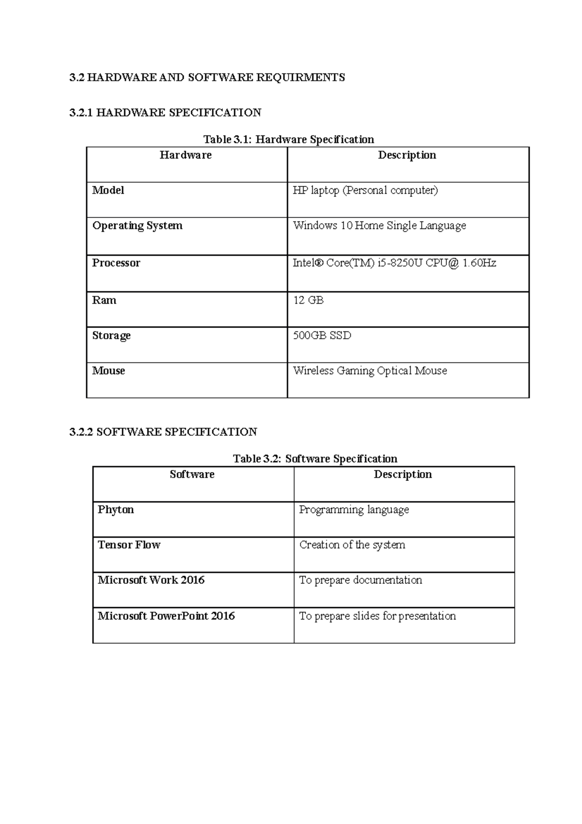 Chapter 3 - 3 HARDWARE AND SOFTWARE REQUIRMENTS 3.2 HARDWARE ...
