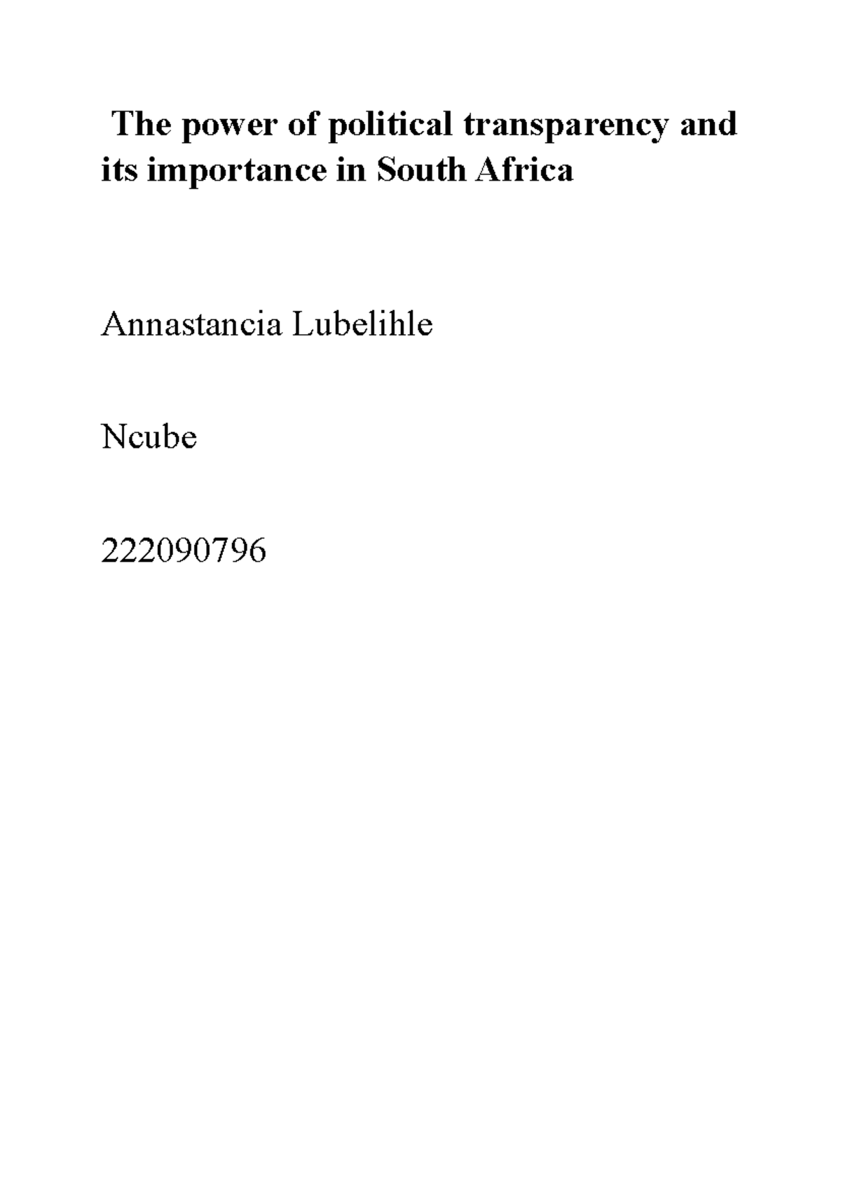 Constitutional law assignment final draft - The power of political ...