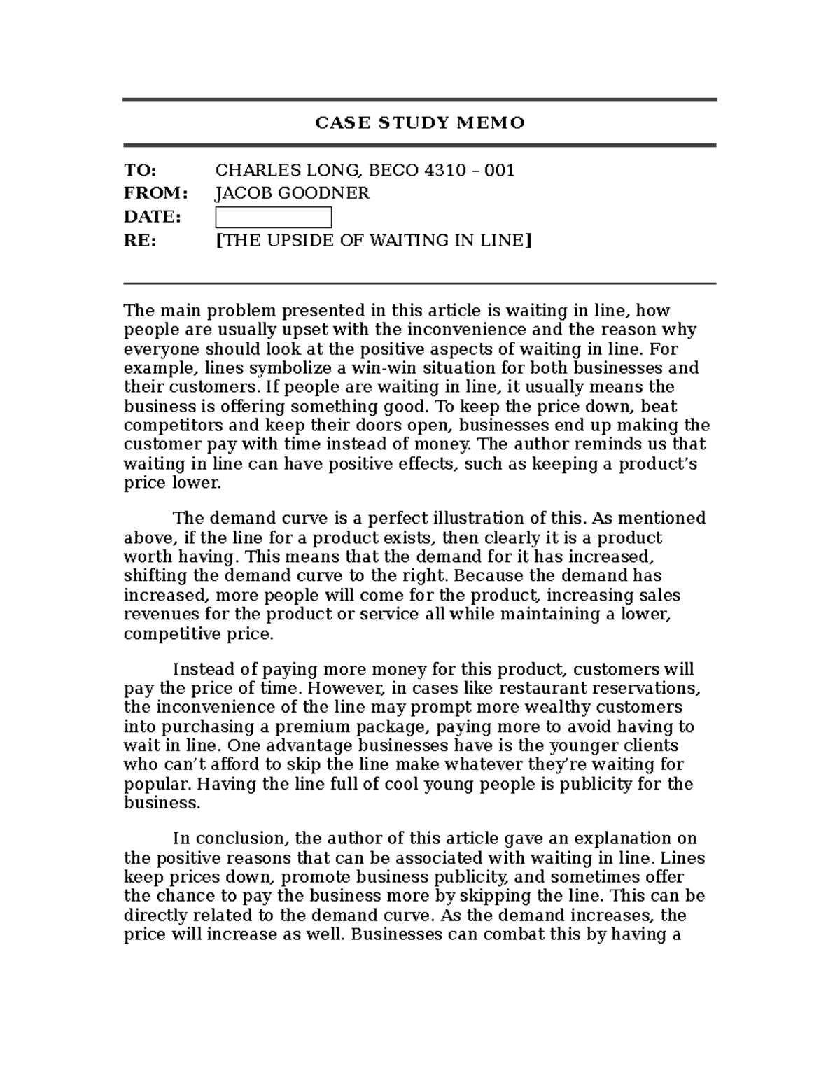 SWA 3 [The Upside of Waiting in Line] - CASE STUDY MEMO TO: CHARLES ...