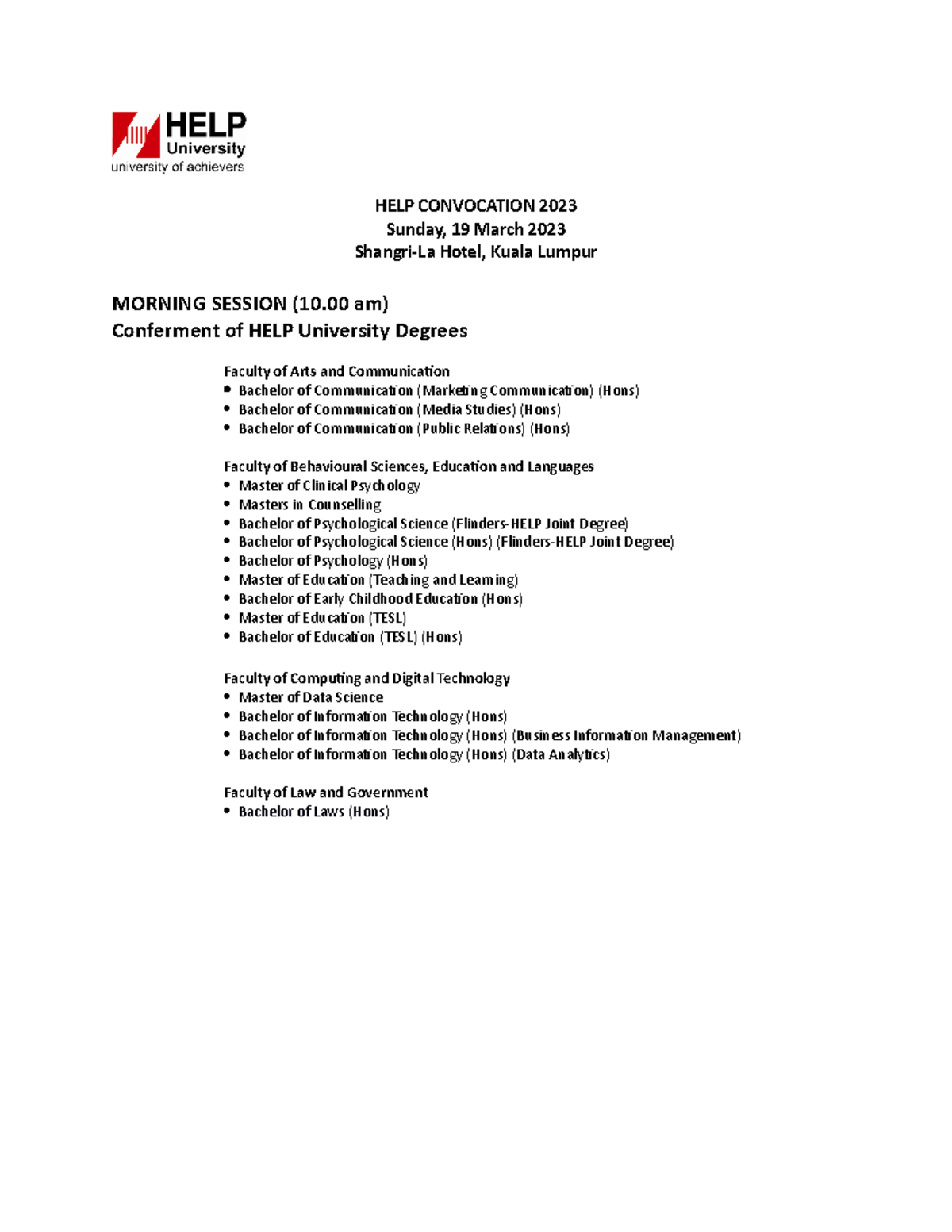 Conferment-Morning-10 - HELP CONVOCATION 2023 Sunday, 19 March 2023 ...