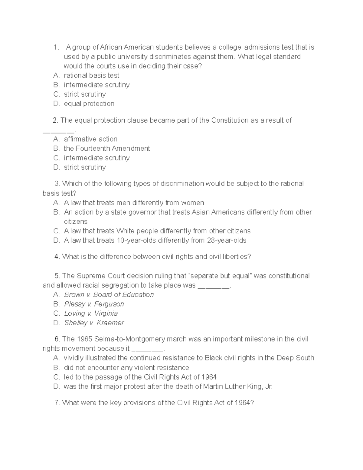 Chap 5 Study Guide, Civil Rights - A group of African American students ...