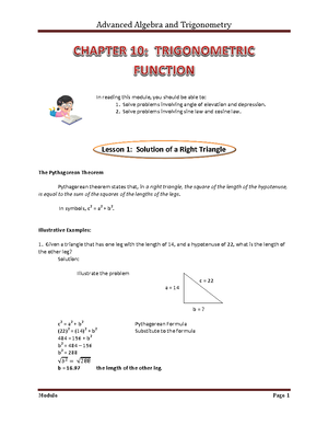 Set Preliminaries - Trigonometry and Advanced Algebra - Studocu