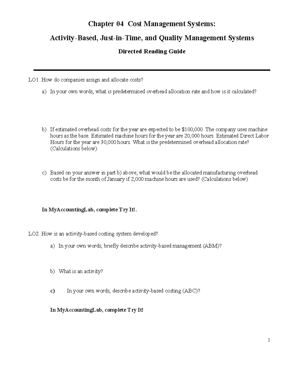 Directed Reading Ch 04 - Chapter 4 Slideshow - Chapter 04 Cost ...