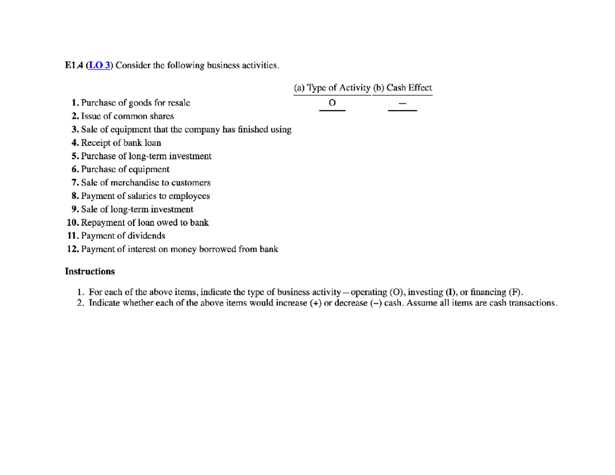 Exercises - Chapter 1 - Summary Introduction to Financial Accounting ...