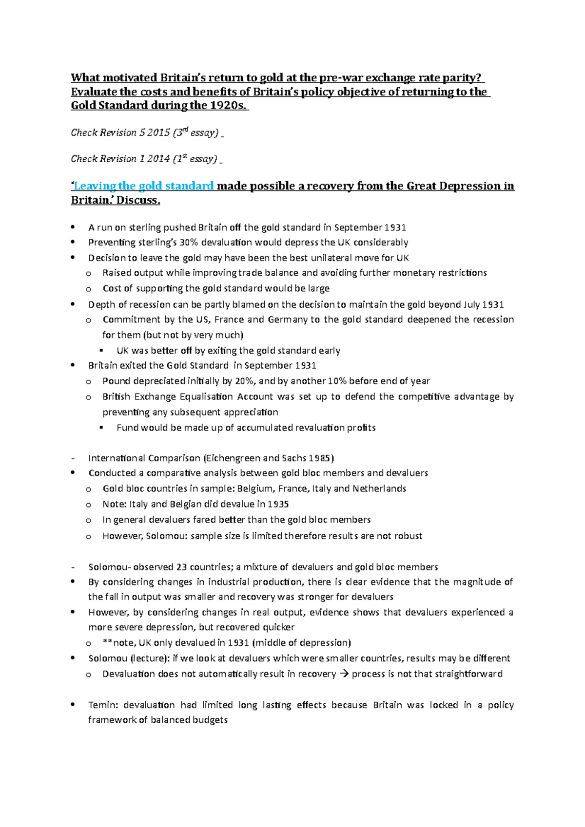 Notes on the Gold Standard - What motivated Britain’s return to gold at ...