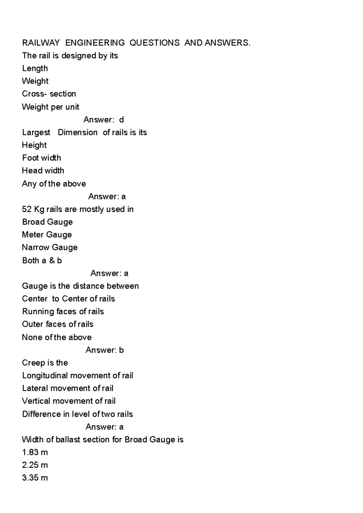 Railway engineering important Questions and Answers - RAILWAY ...