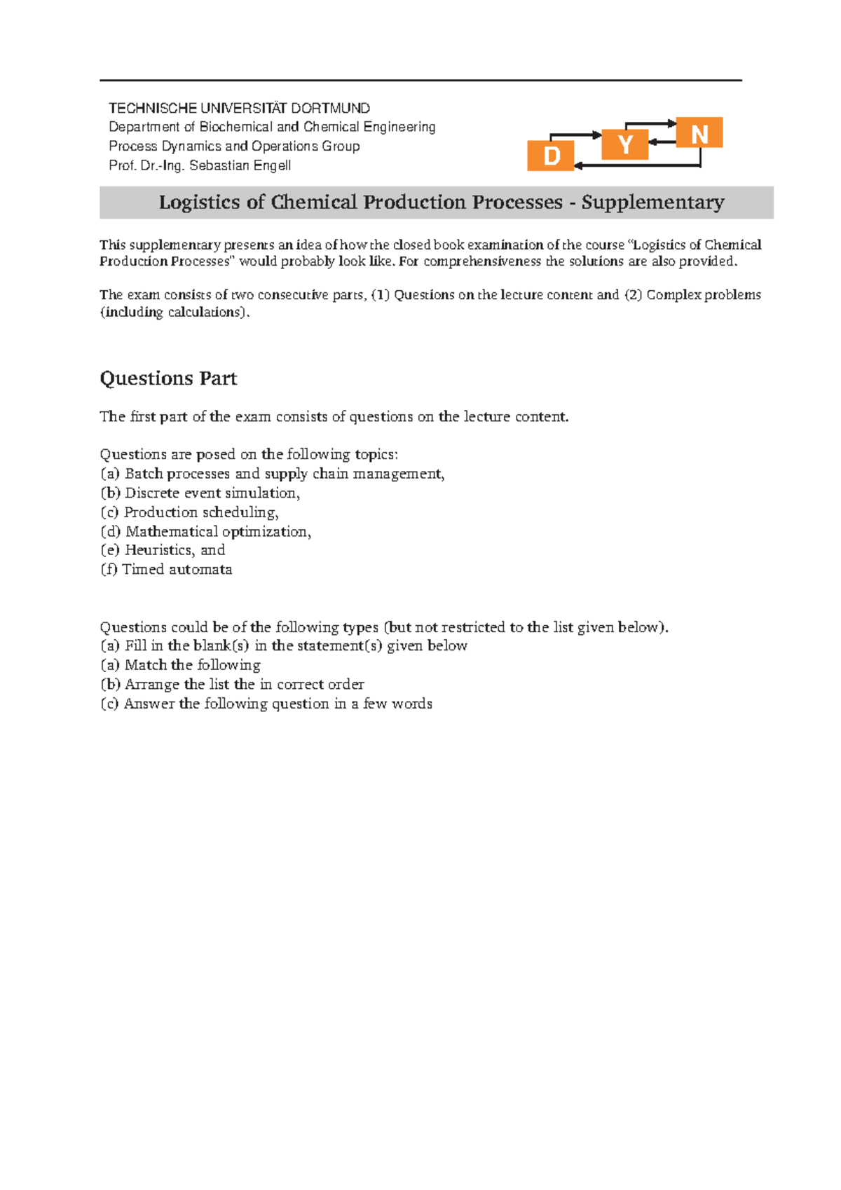 LCPP-Trial Exam PAS - Logistics of Chemical Production Processes ...