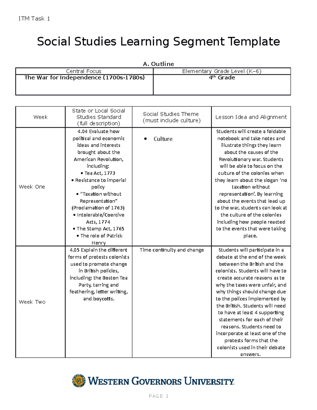Social Studies Learning Segment Template - Outline Central Focus ...