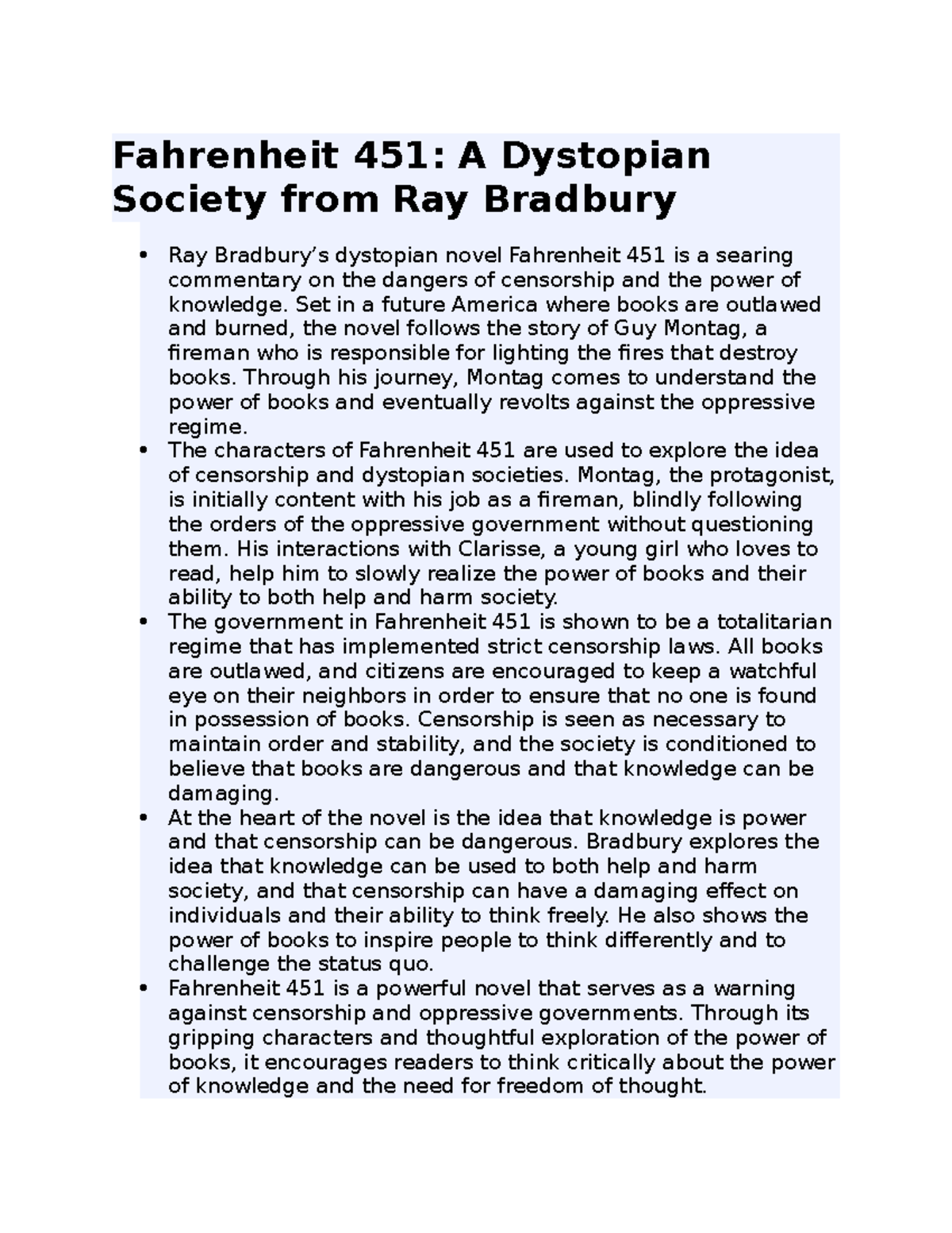 Fahrenheit 451 - Fahrenheit 451: A Dystopian Society from Ray Bradbury ...