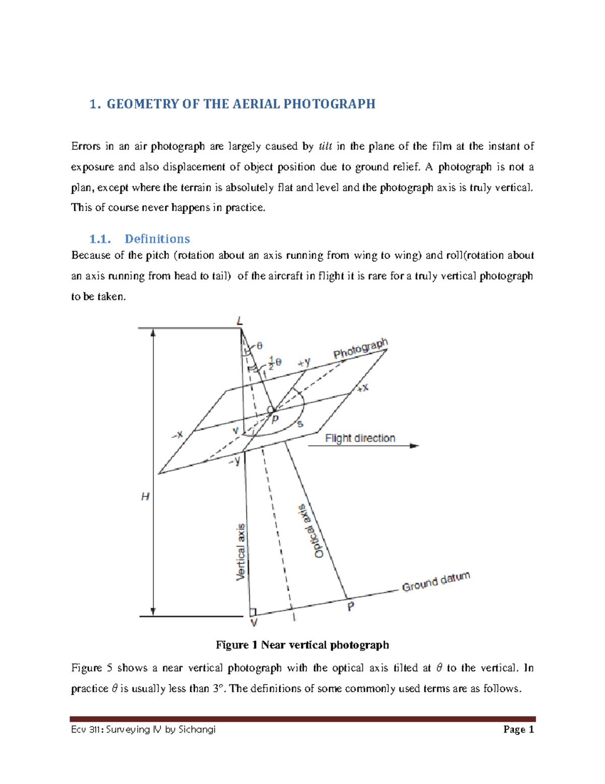 Aerial photograph - Introduction to photogrammetry - 1. GEOMETRY OF THE AERIAL PHOTOGRAPH Errors ...