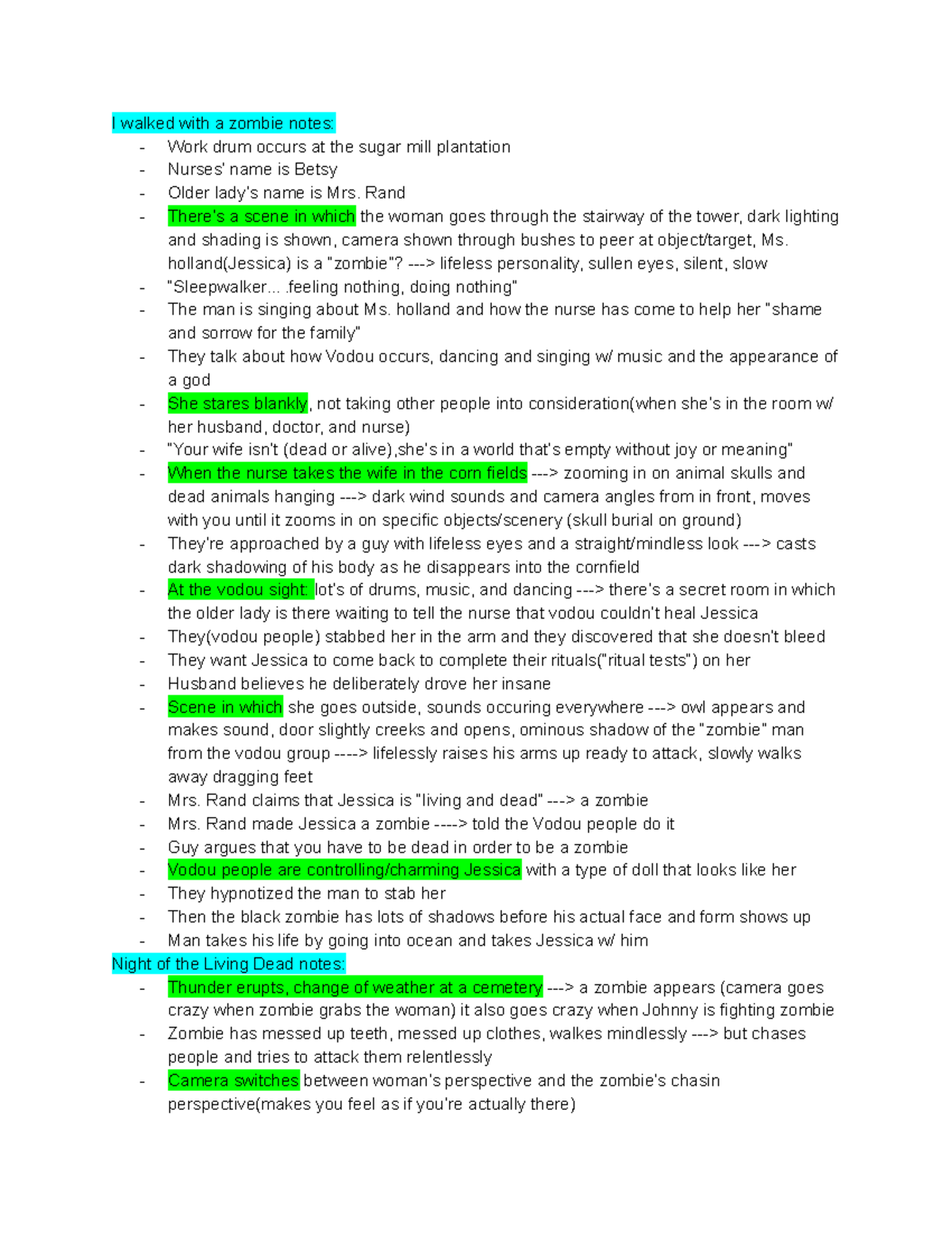 Zombie Class Notes - I walked with a zombie notes: - Work drum occurs ...