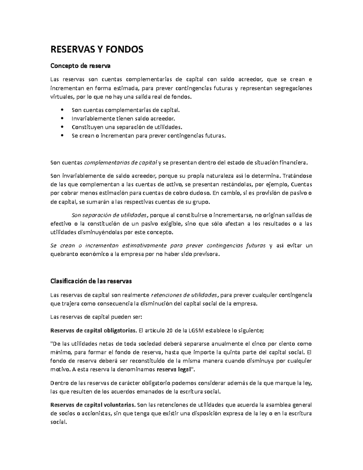 Reservas Y Fondos - Materia de contabilidad - RESERVAS Y FONDOS ...