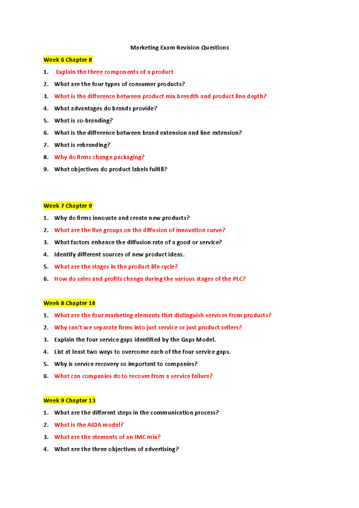 Marketing Exam Revision Questions - What are the stages in the product ...