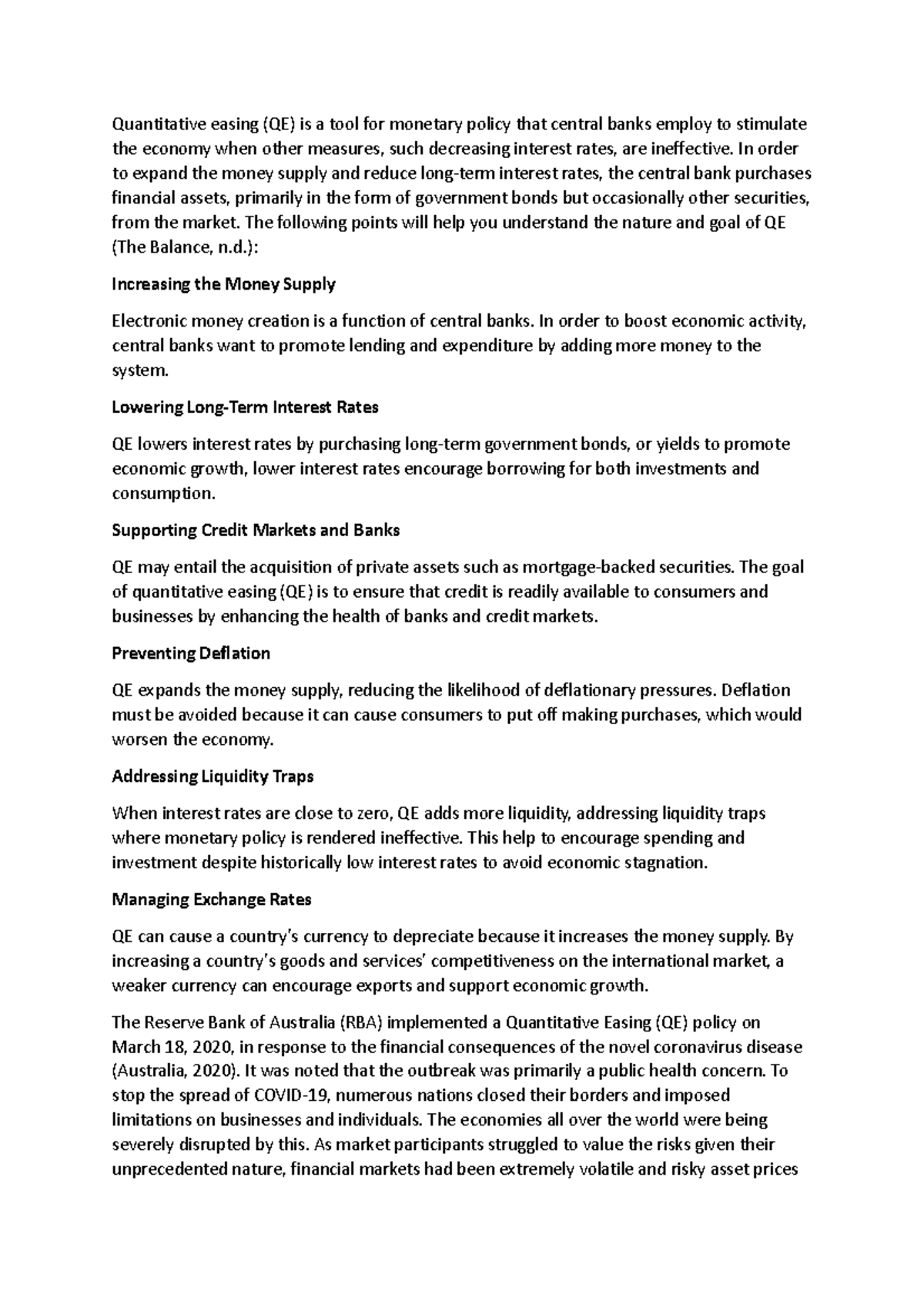 IFIM assignment 1 - Quantitative easing (QE) is a tool for monetary policy that central banks ...