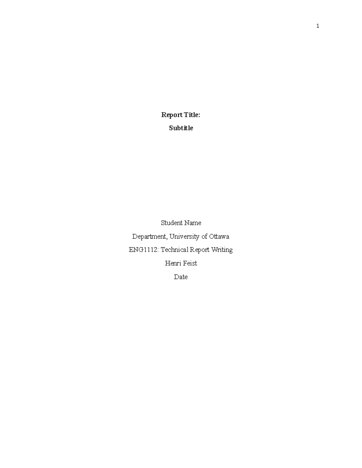 Sample Title Page - ENG1100 - 1 Report Title: Subtitle Student Name ...