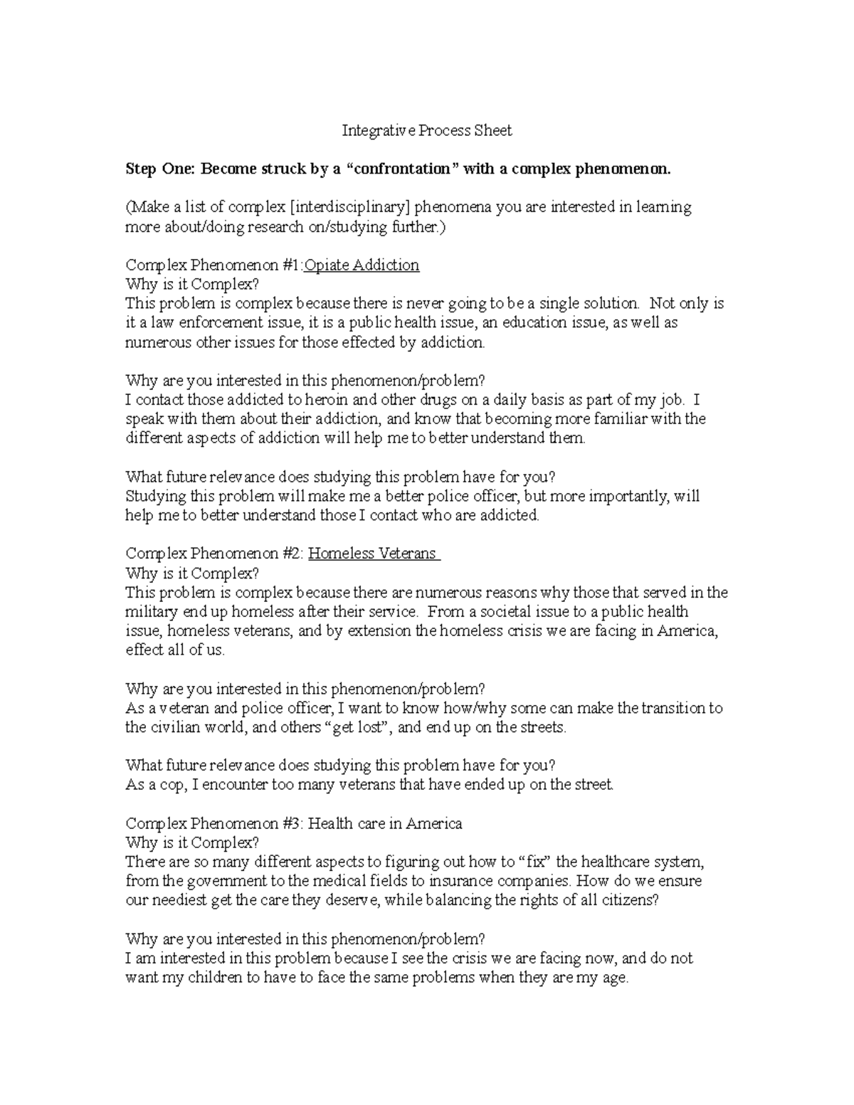 Week One Assignment Integrative Process Sheet Coursehero - ANTH-131-9281 - Studocu