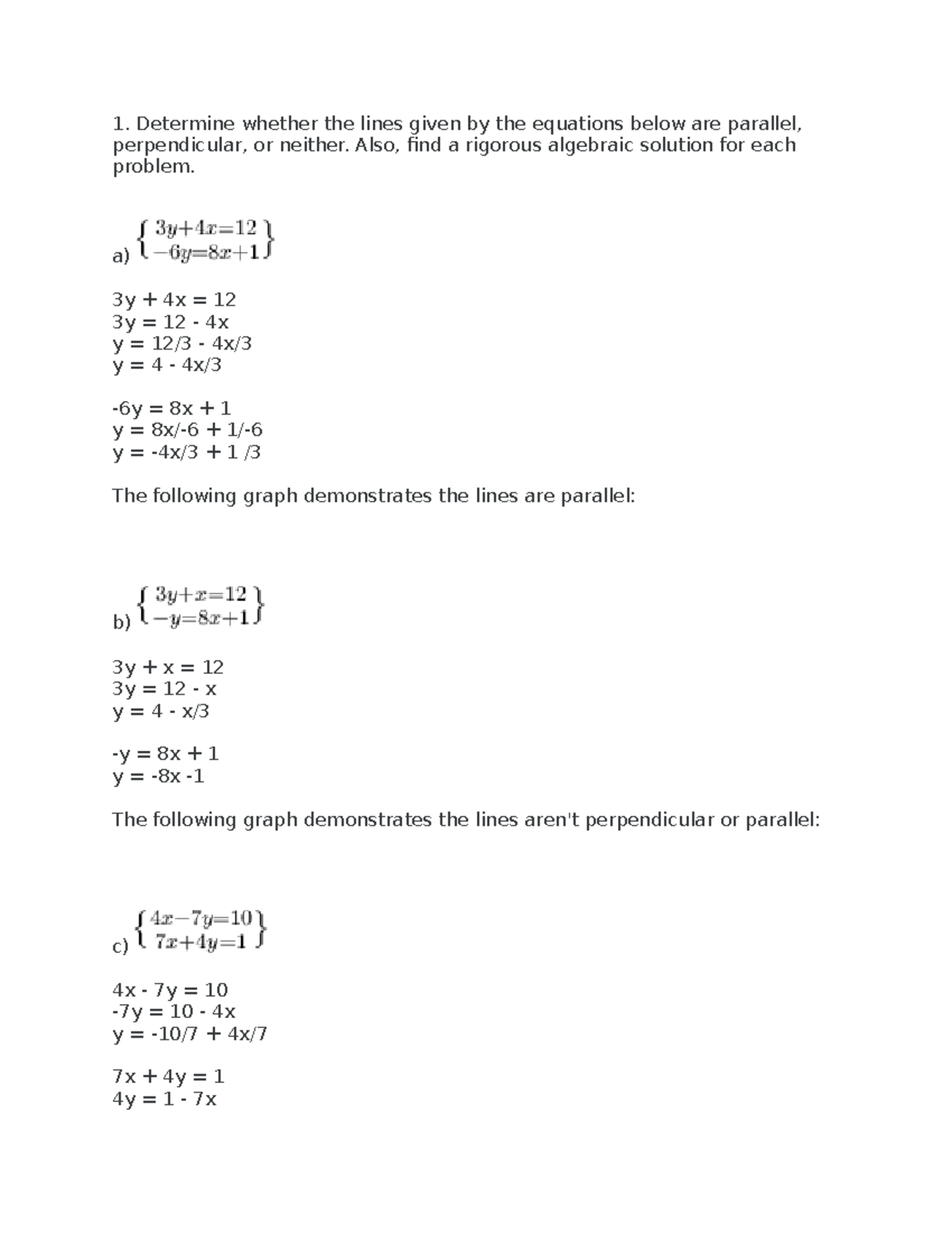 Math 1201 written assignment unit 2 - Determine whether the lines given ...