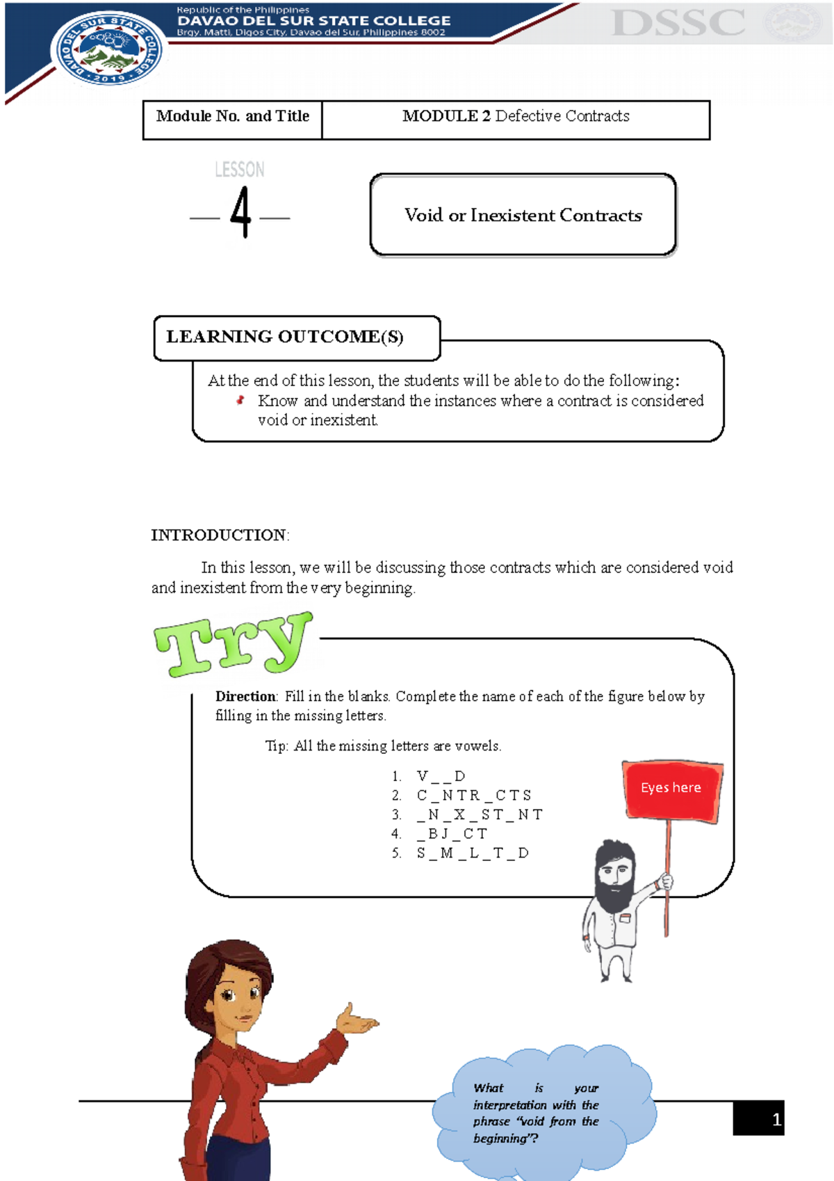 C2.M2 - Just want answer - Module No. and Title MODULE 2 Defective Contracts INTRODUCTION: In ...