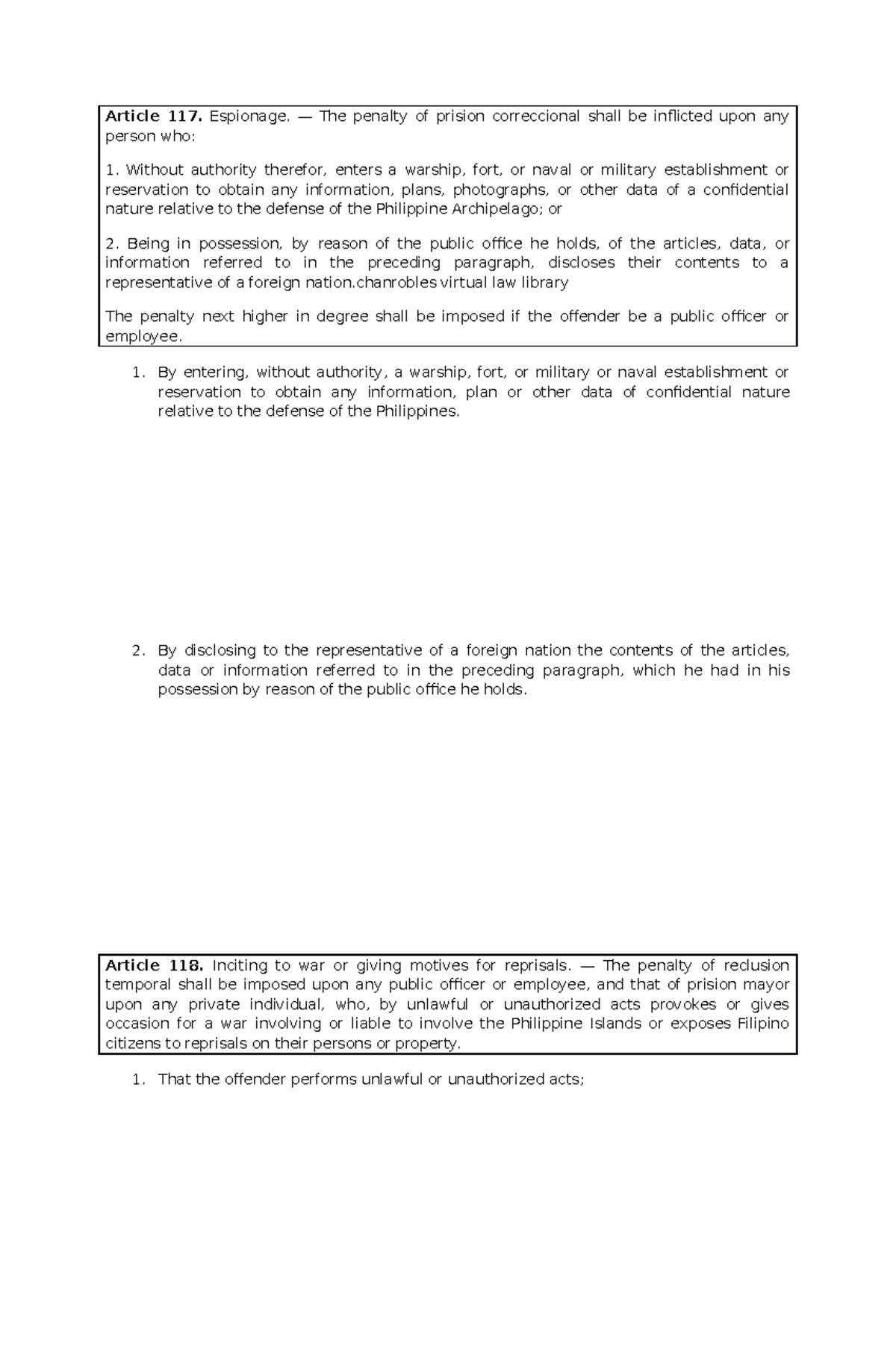 Articles 117 367 of RPC - Article 117. Espionage. — The penalty of ...