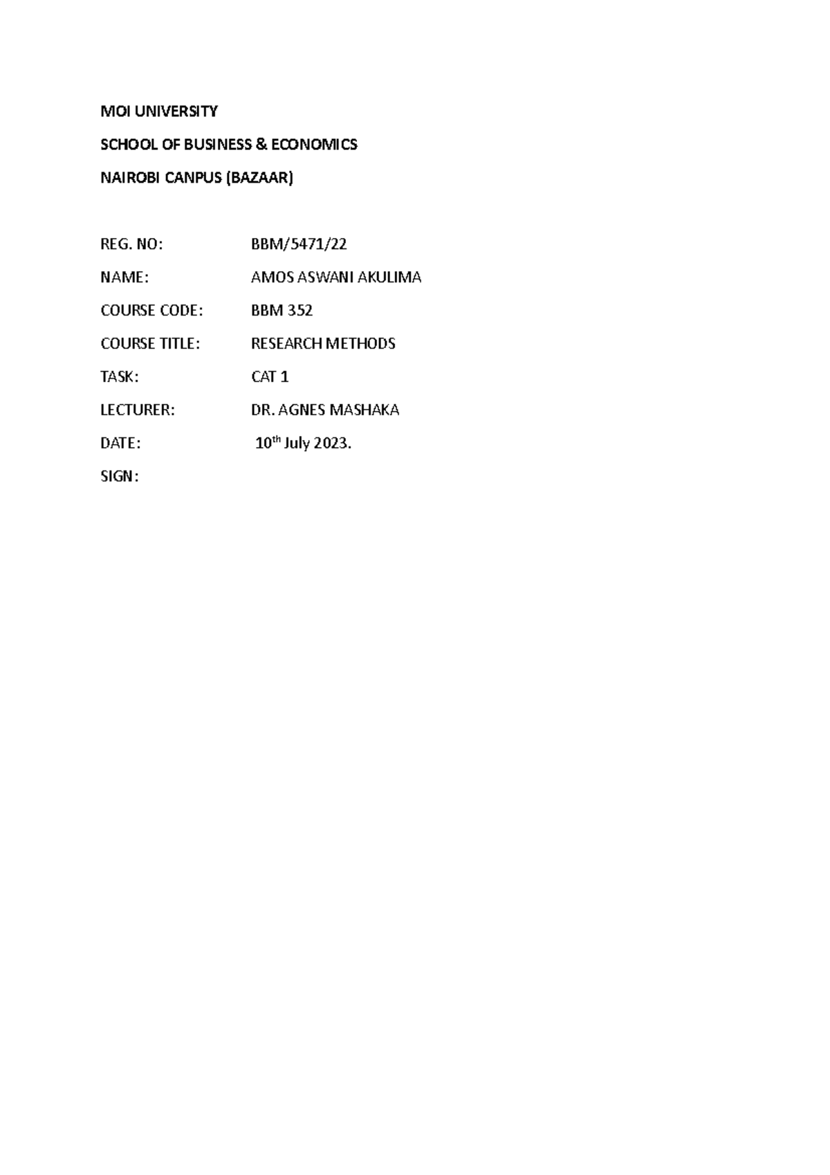 Operations Research - Assign 1 - MOI UNIVERSITY SCHOOL OF BUSINESS ...