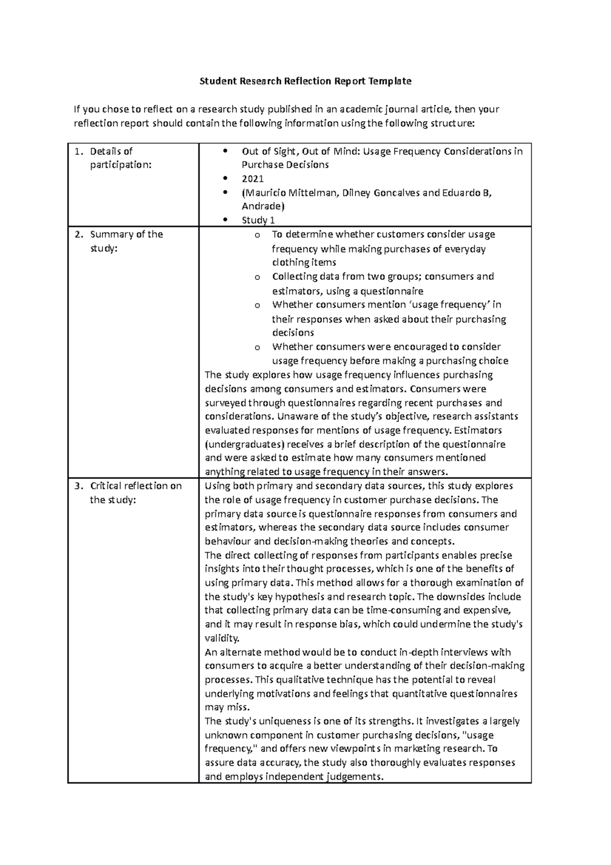 Student Reflection Report Template - Academic Paper-2 - Student ...