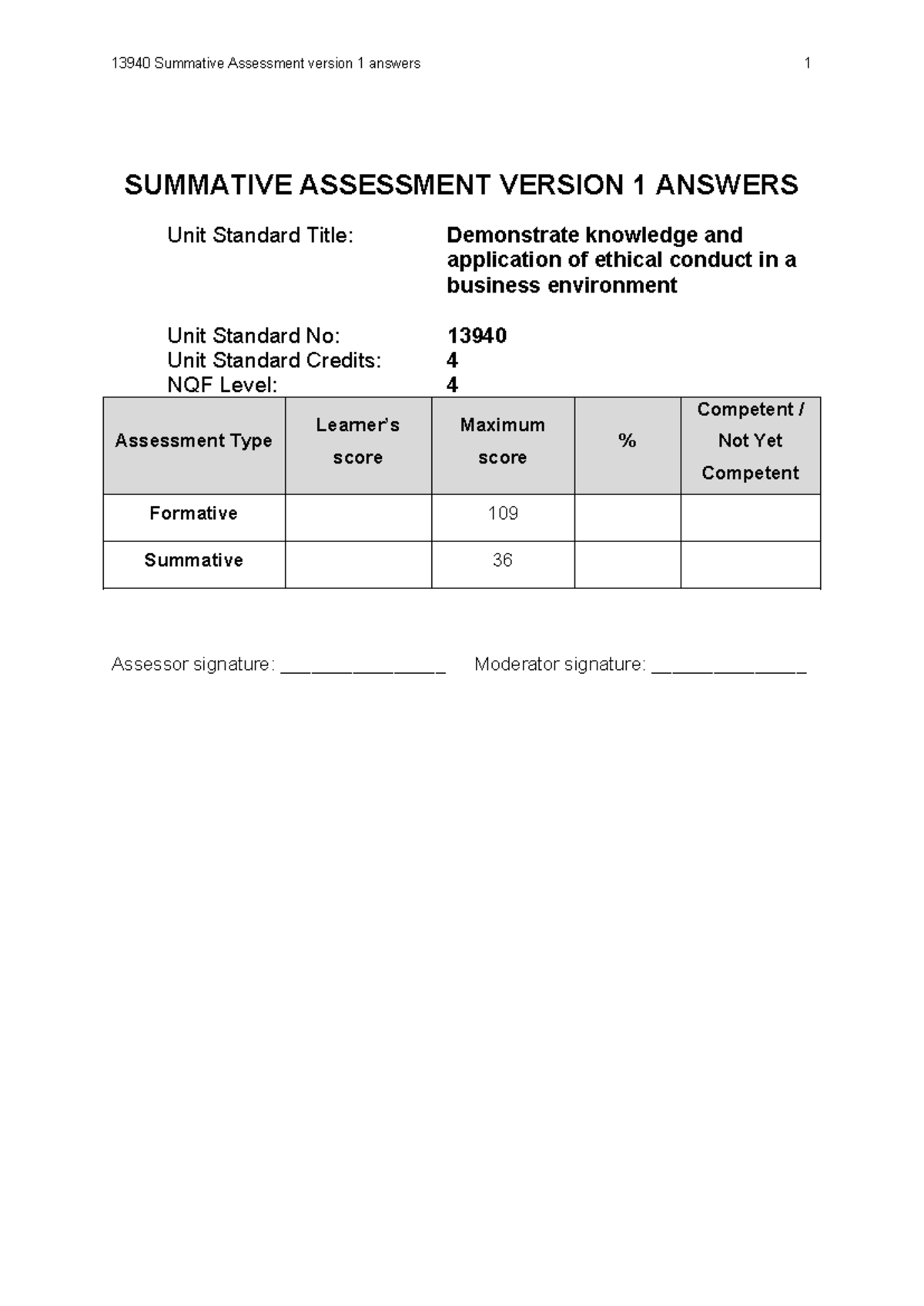 Summative Assessment V1 13940 answers - SUMMATIVE ASSESSMENT VERSION 1 ...