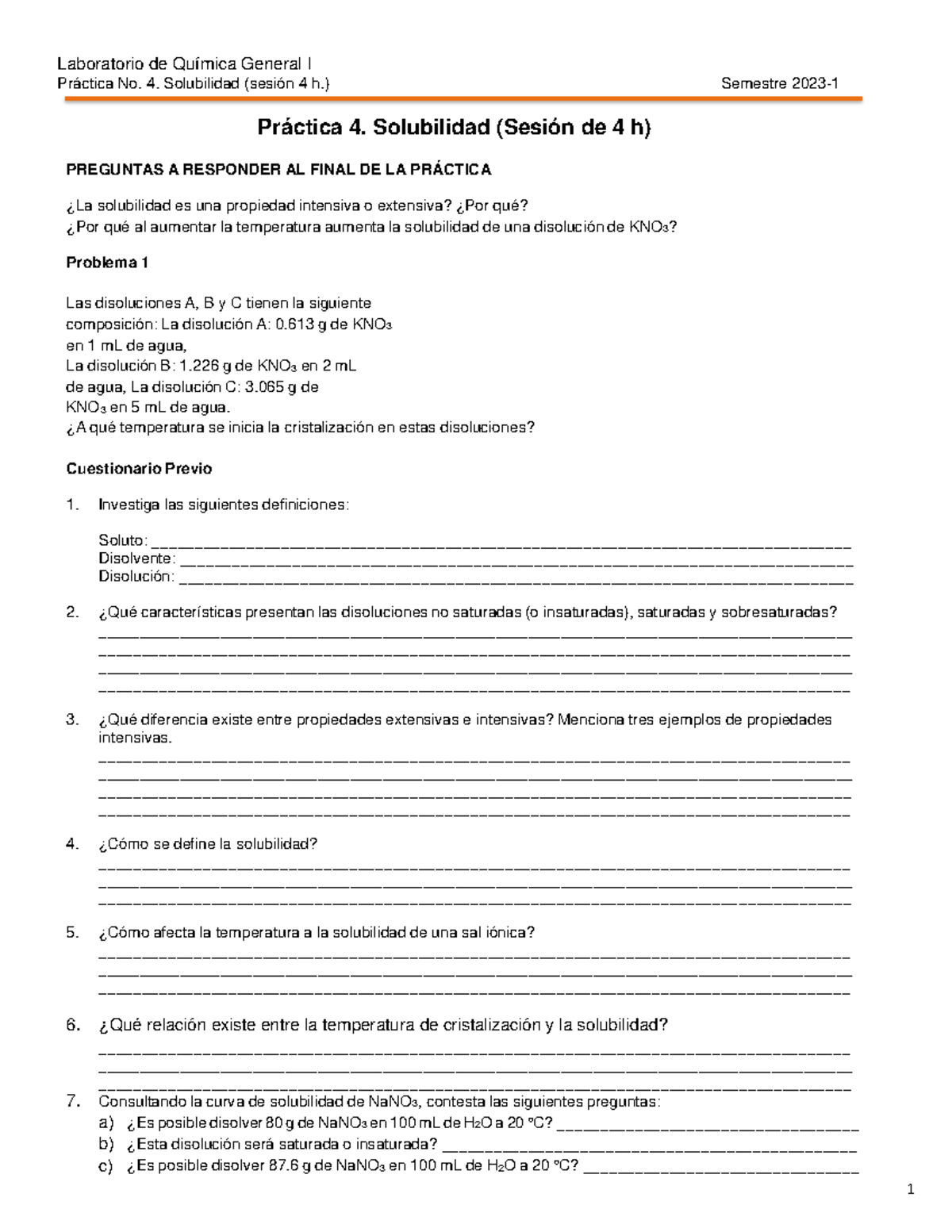 Práctica 4 Solubilidad (sesión 4h) 2023-1 - Práctica No. 4. Solubilidad (sesión 4 h.) Semestre ...