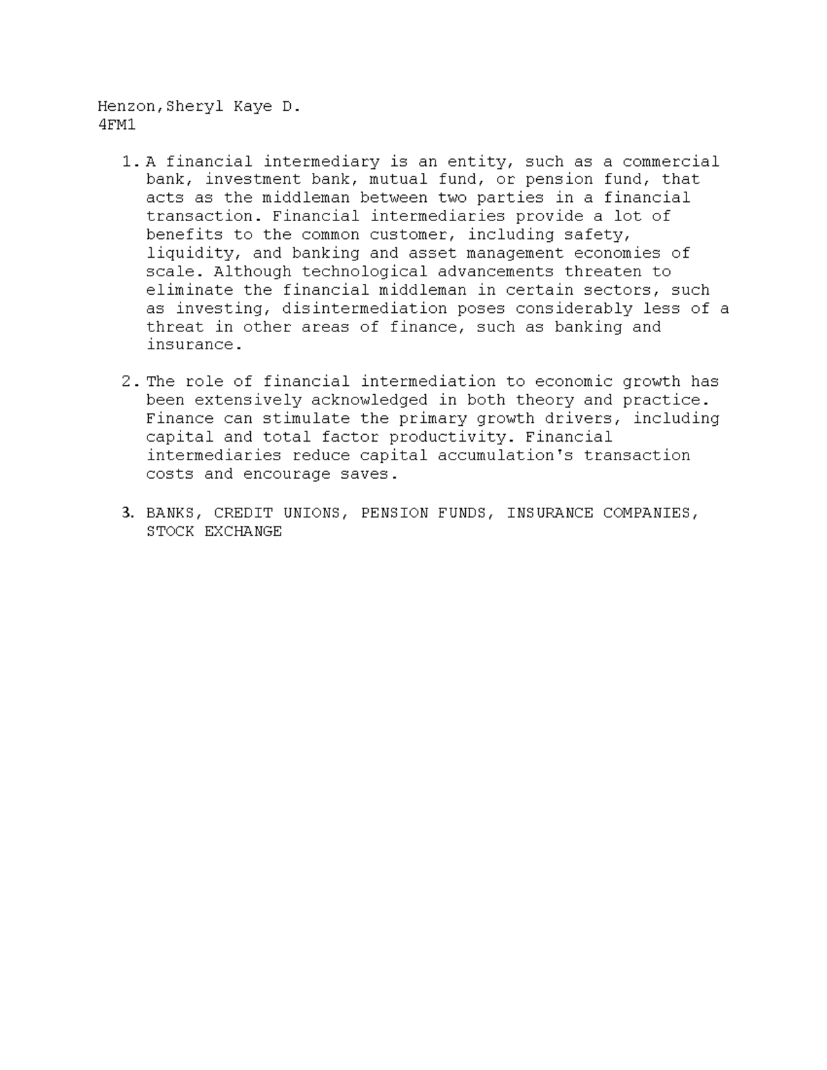 essay of the school year - Henzon,Sheryl Kaye D. 4FM A financial ...