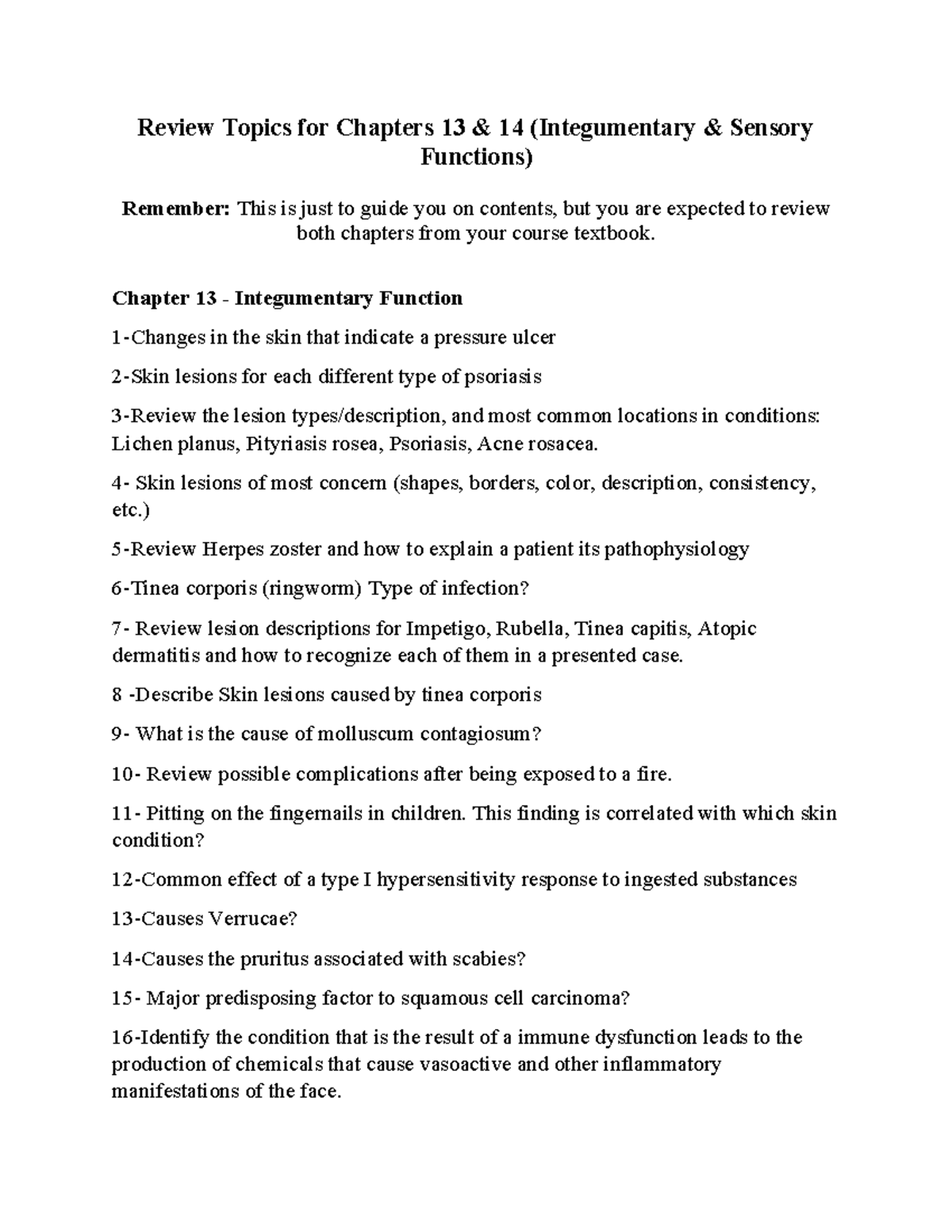 Review Topics Chapter 13 & 14 - Review Topics for Chapters 1 3 & 14 ...