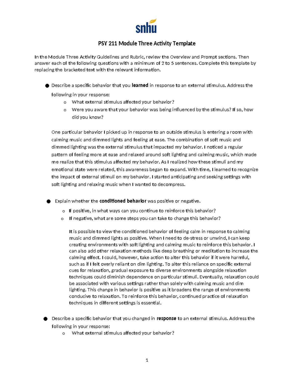PSY 211 Module Three Activity Template - Then answer each of the ...