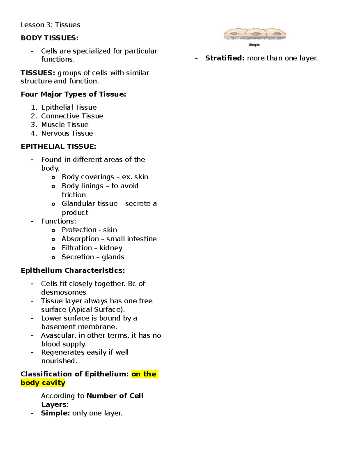 Nursing - Anatomy and Physiology - Lesson-3 - Lesson 3: Tissues BODY ...