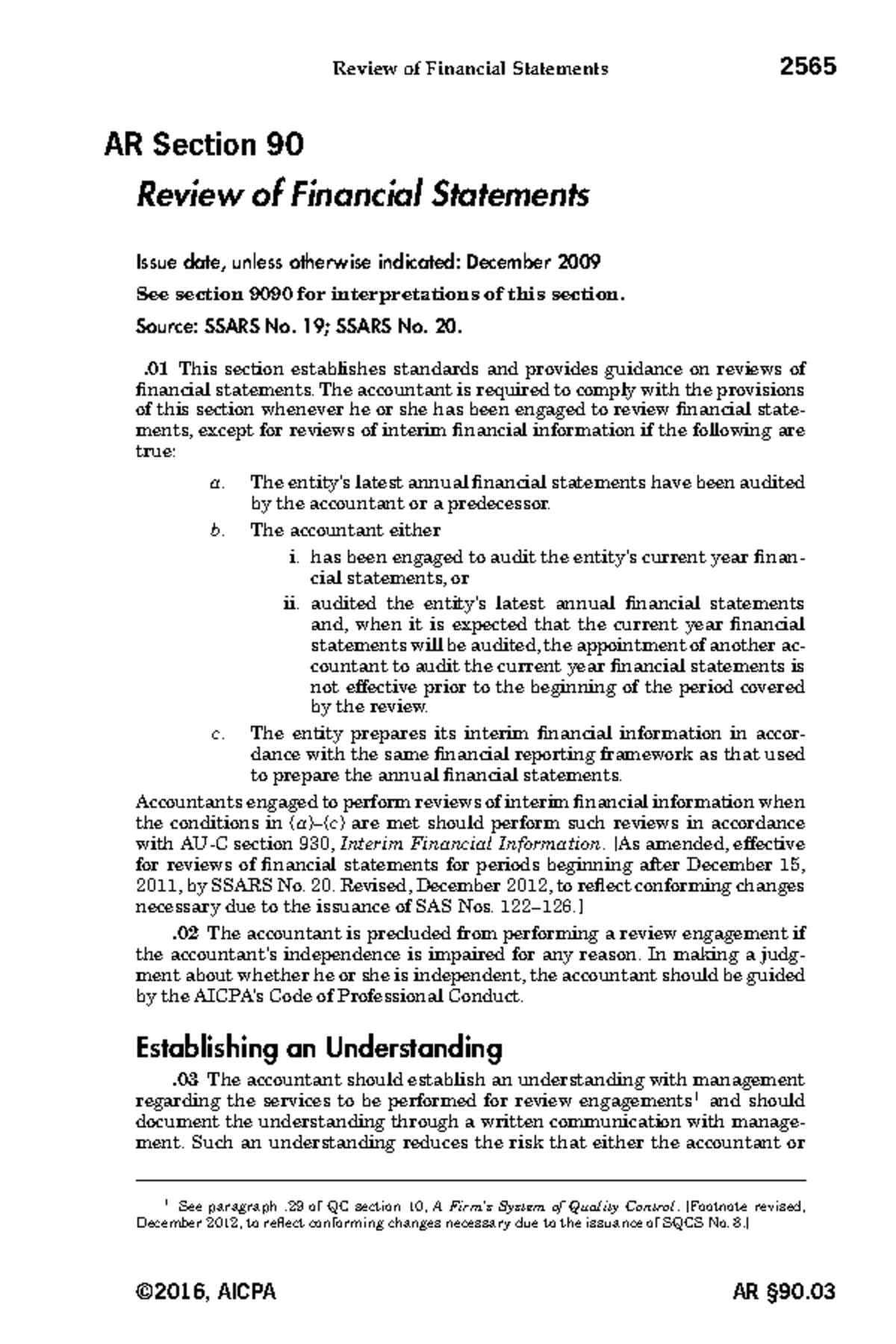 AR Section 90 Review of Financial Statements - Review of Financial ...