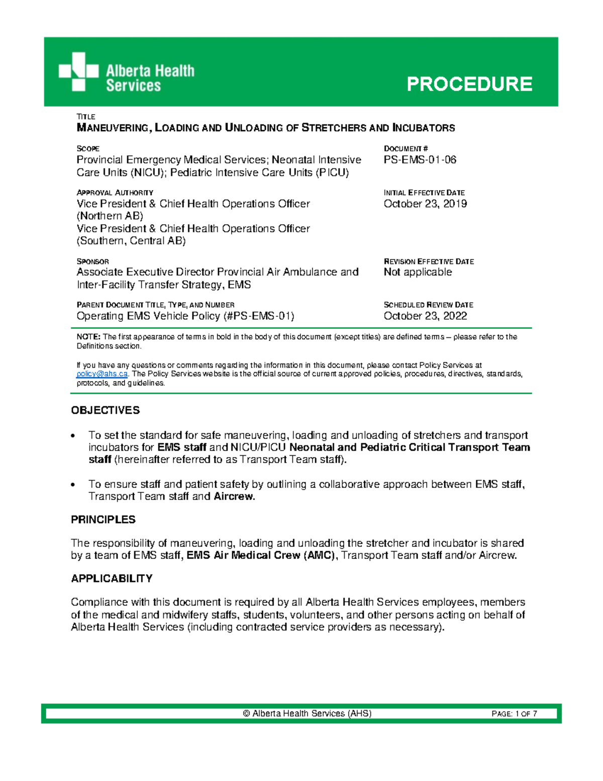 Clp prov ems maneuver load unload stretchers incubators ps ems 01 06 ...