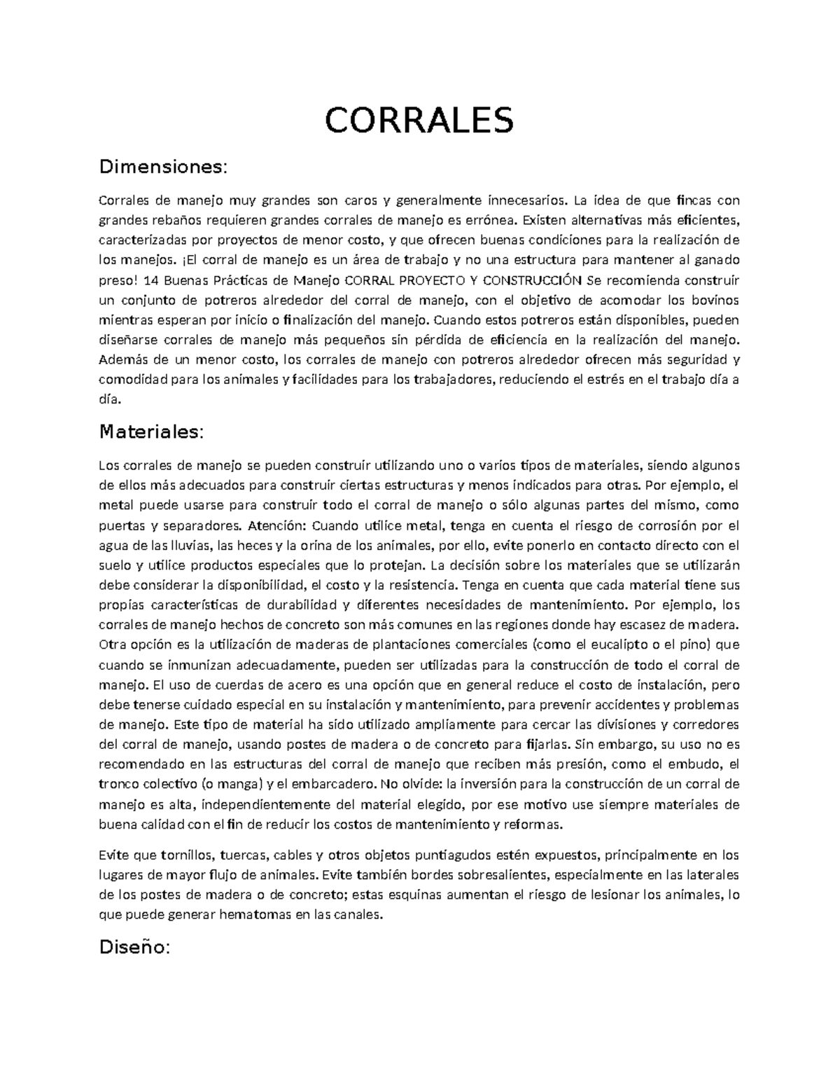 Corrales - CORRALES Dimensiones: Corrales de manejo muy grandes son ...