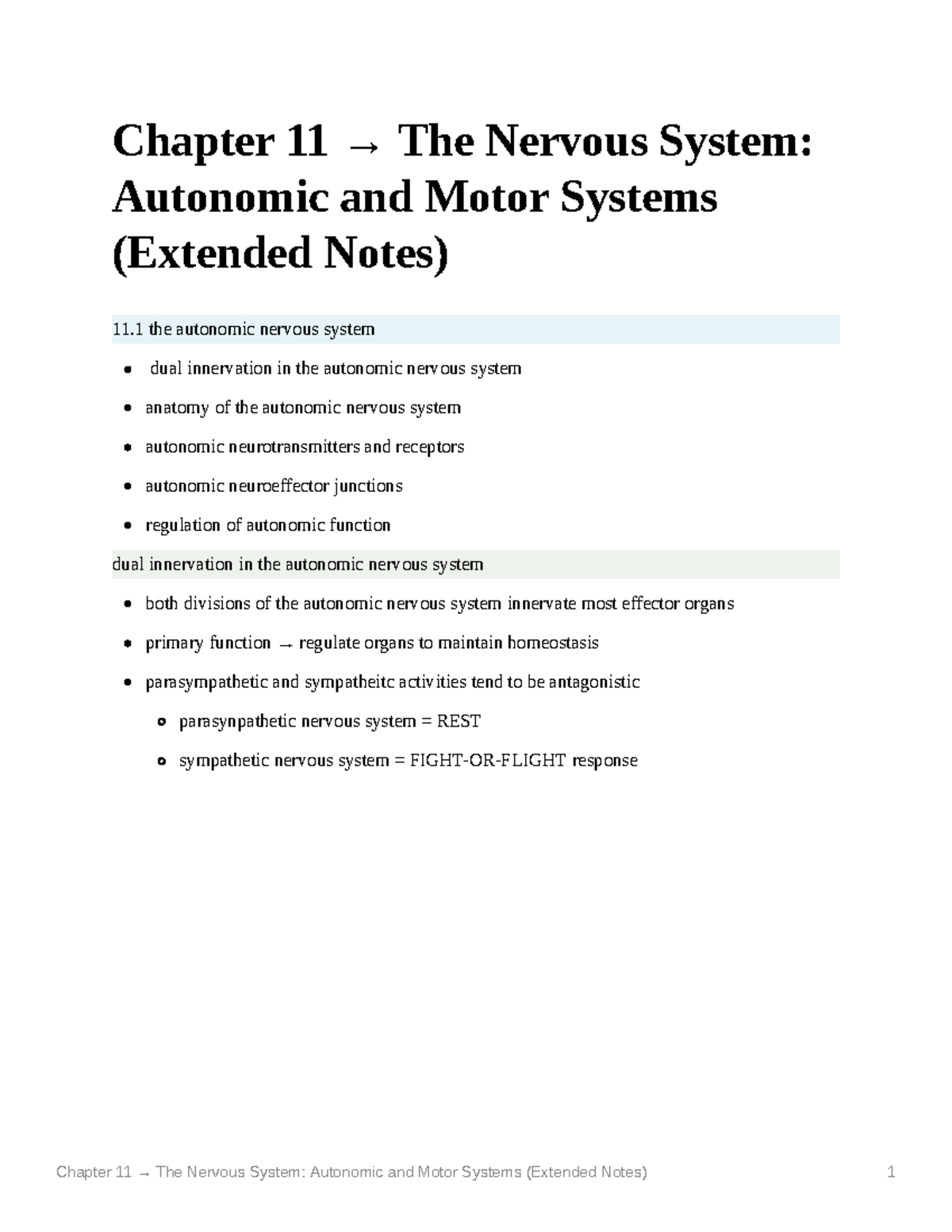 Chapter 11 The Nervous System Autonomic and Motor Systems (Extended ...