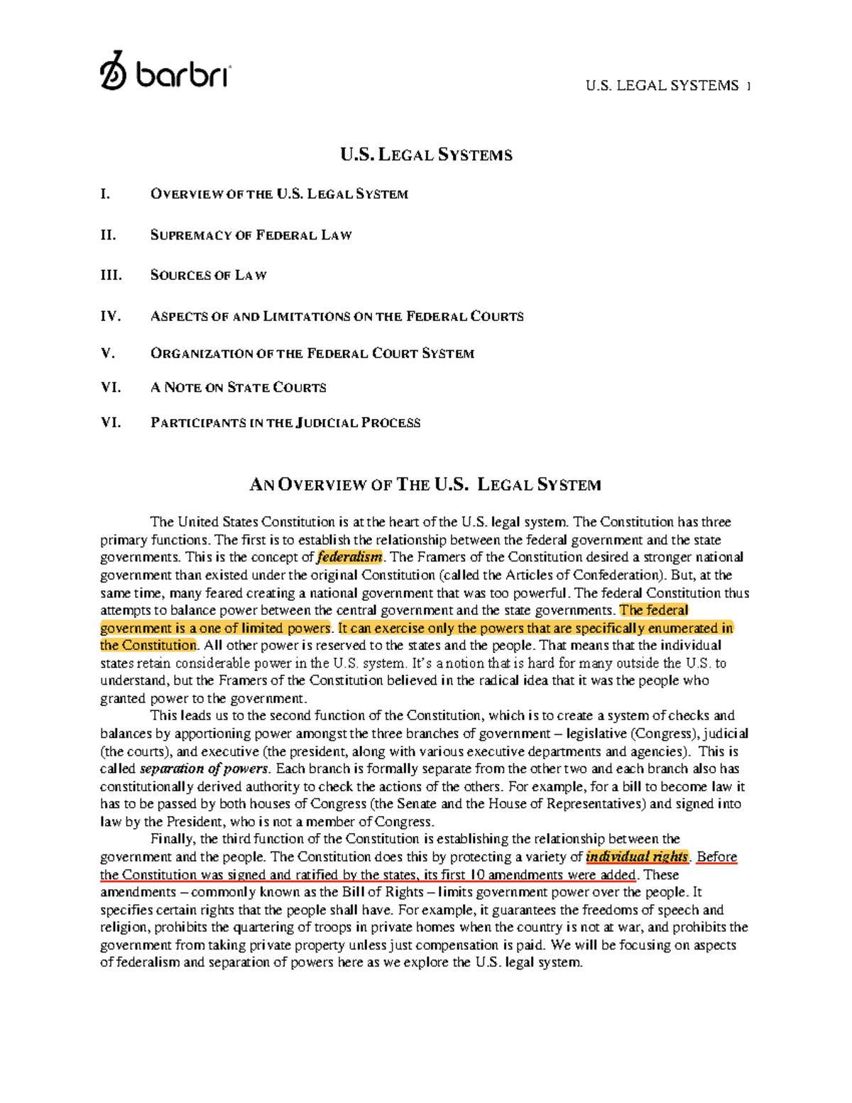 U.S. Legal Systems - evidence - U. LEGAL SYSTEMS I. OVERVIEW OF THE U ...