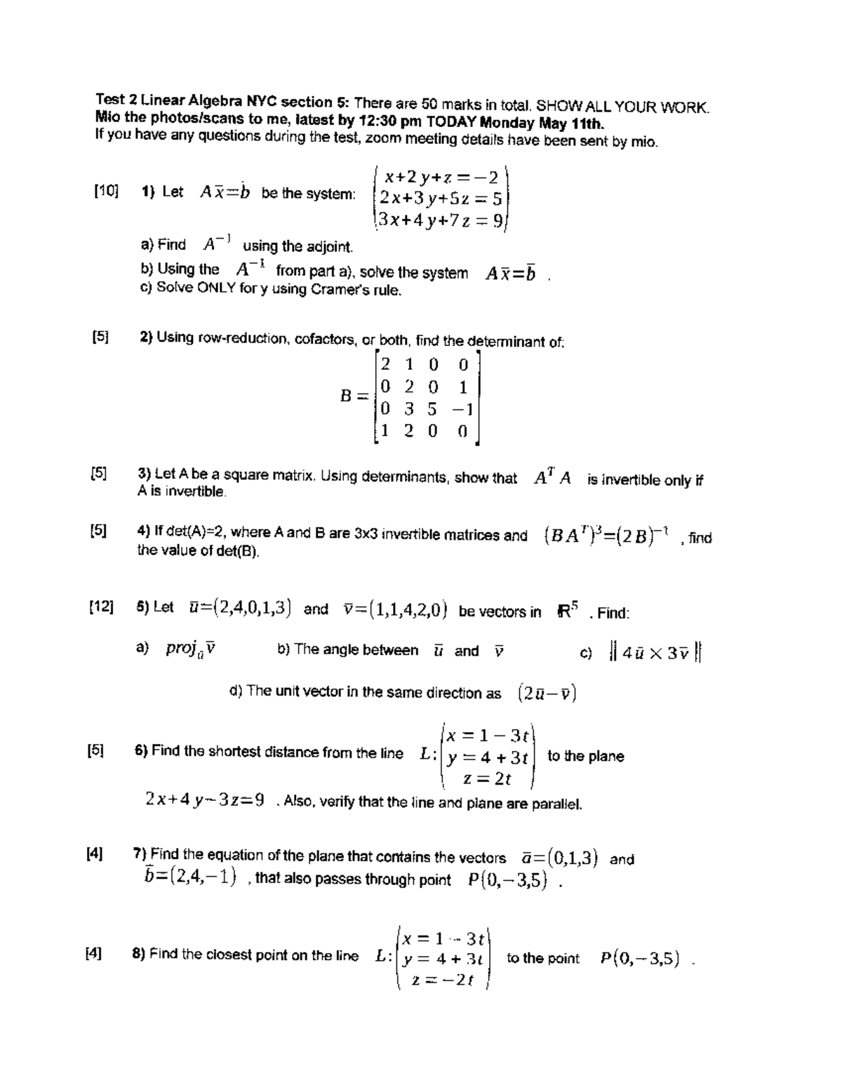 TEST 2 ANSWERS LINEAR ALGEBRA - 201-NYC-05 - Studocu