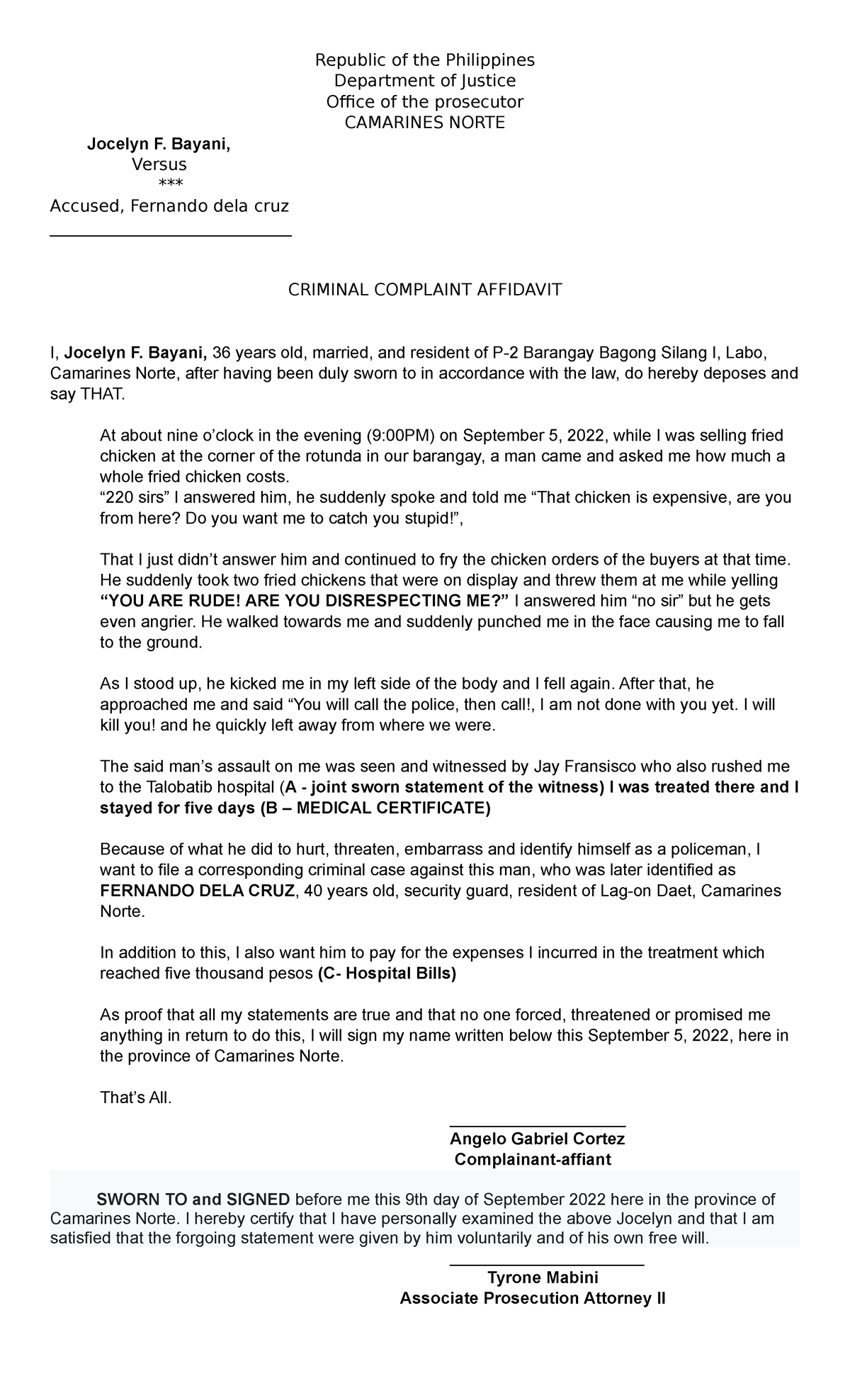 Bien-affidavit - Complaint Affidavit for Slight Physical Injuries ...