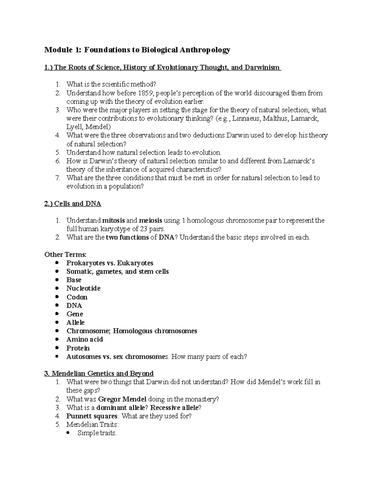 Final Exam Study Guide - Module 1: Foundations to Biological ...