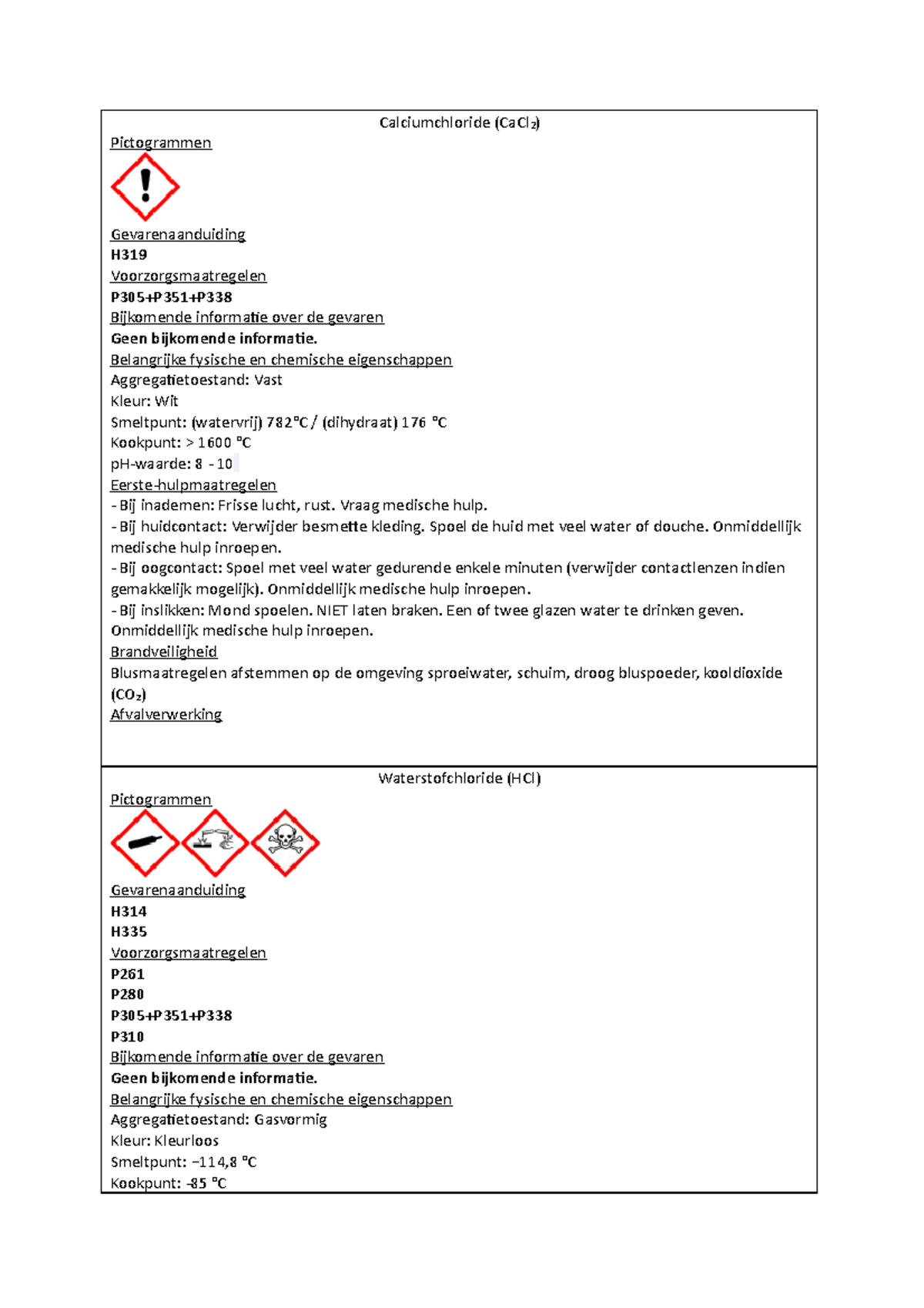 Veiligheid 3 - voorbereiding - Calciumchloride (CaCl 2 ) Pictogrammen ...