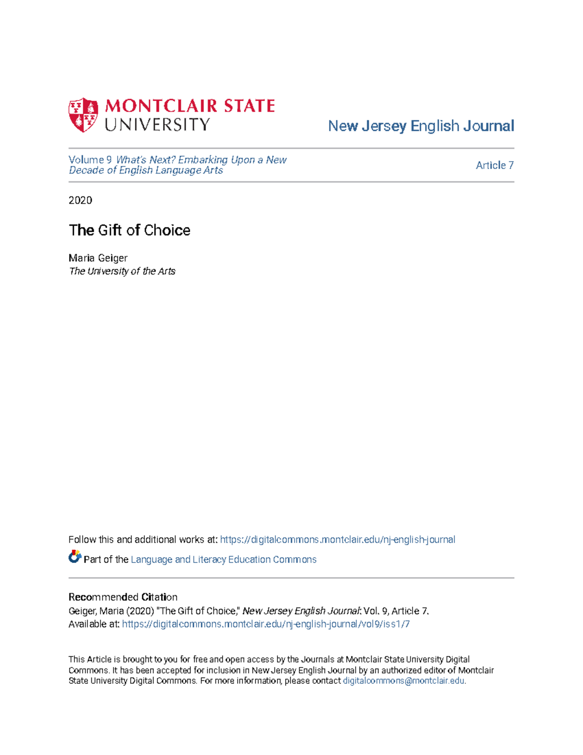 The Gift of Choice - Teaching Thinking Skills - New Jersey English ...